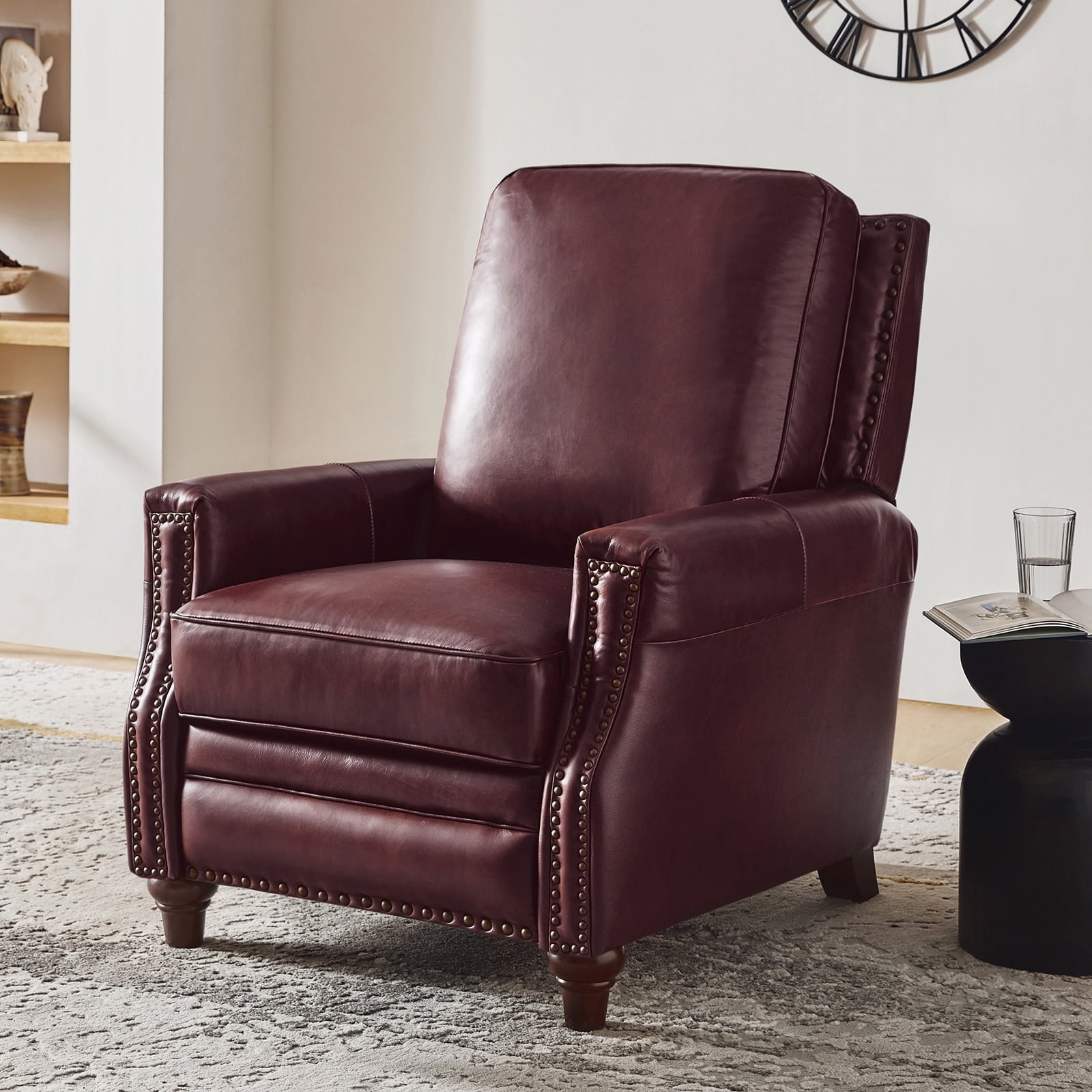 HULALA HOME Cigar Mid-century Modern Genuine Leather Recliner with ...