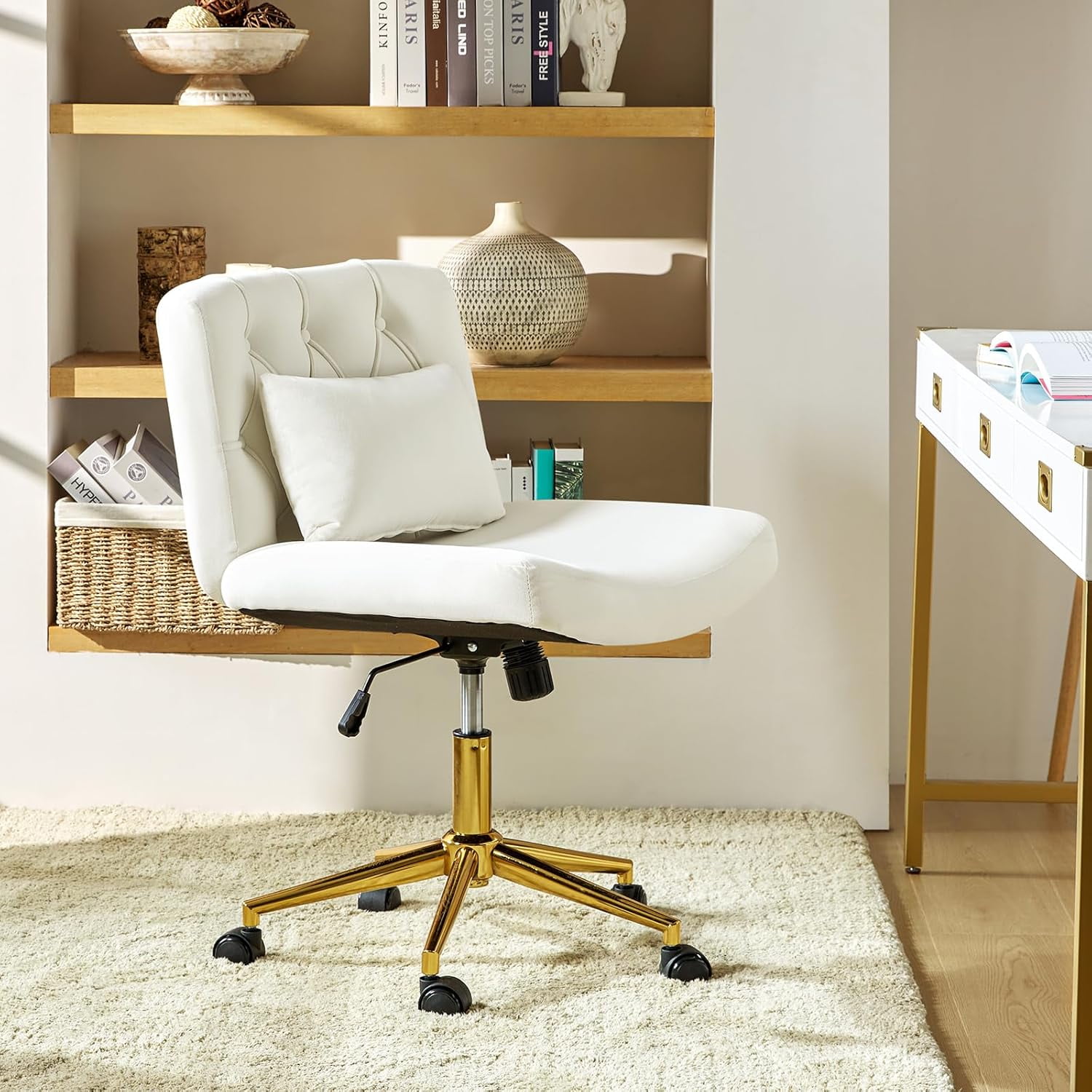HULALA HOME Criss Cross Chair with Wheels, Criss Cross Legged Wide Seat ...