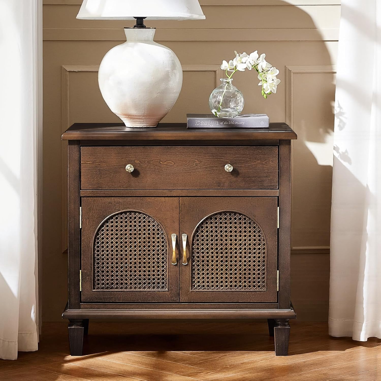 HULALA HOME End Table with Doors and Drawer, Traditional Side Table ...