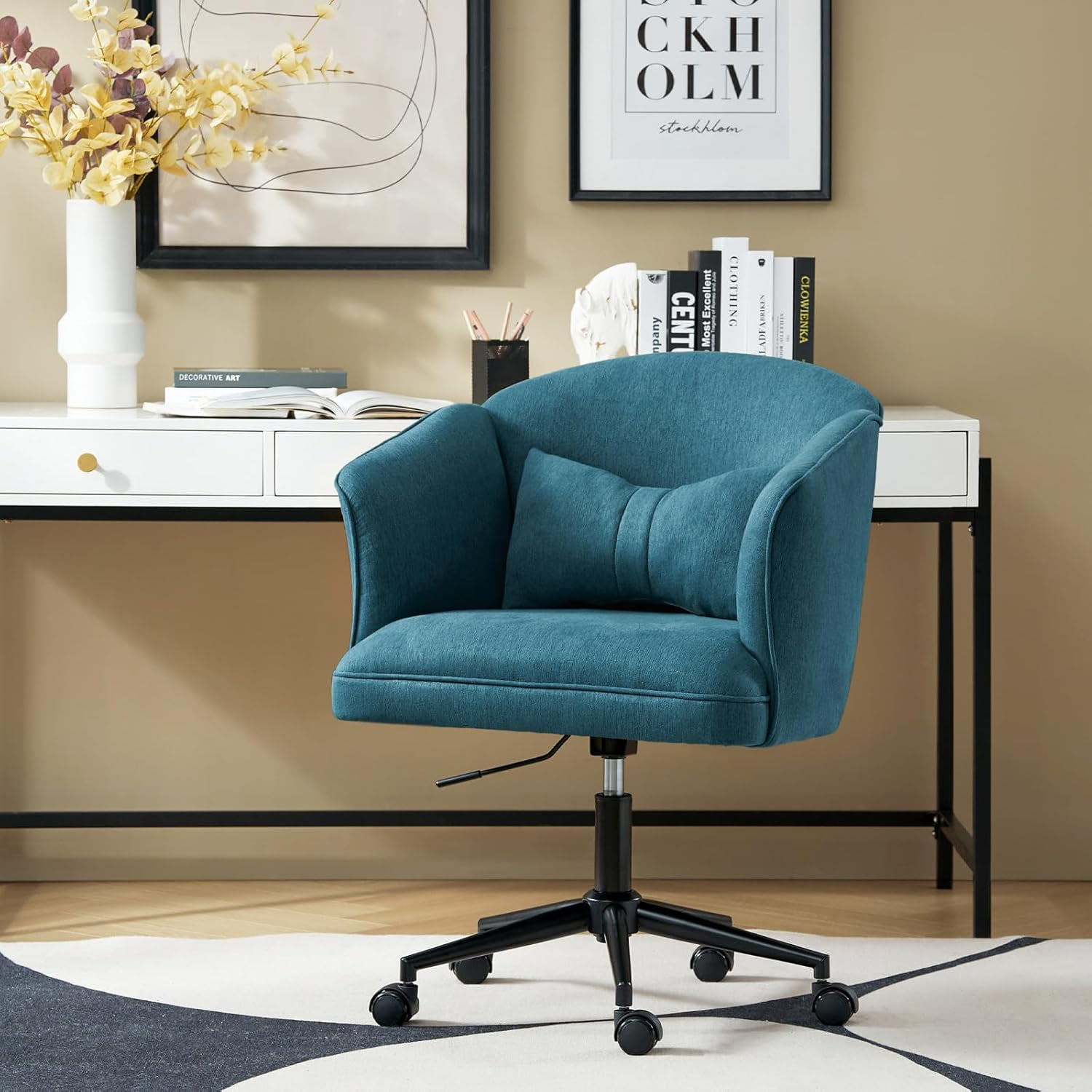 HULALA HOME Fabric Office Chair With Butterfly Pillow, Cute Desk With ...