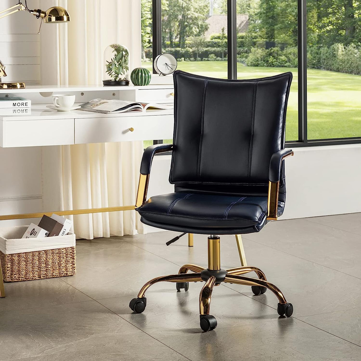 HULALA HOME Faux Leather Home Office Desk Chair, Adjustable Swivel ...