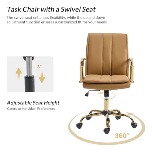 HULALA HOME Faux Leather Office Chair, Modern Adjustable Swivel Rocking ...