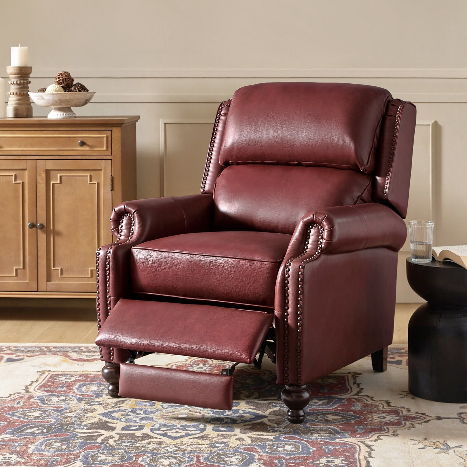 HULALA HOME Gabriela Mid-Century Modern Genuine Leather Recliner with ...