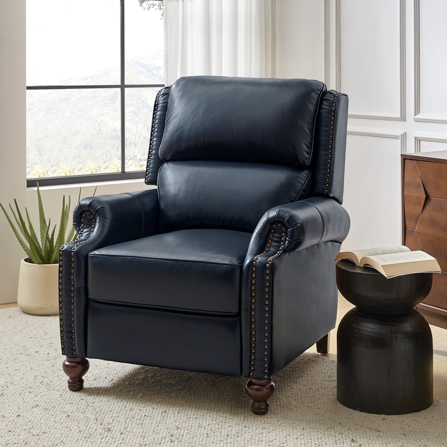 HULALA HOME Gabriela Mid-Century Modern Genuine Leather Recliner with ...