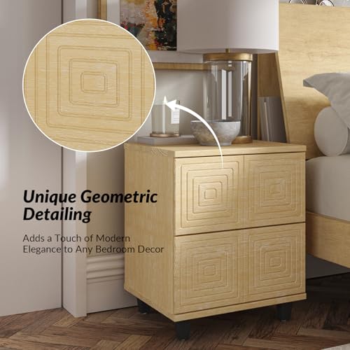 HULALA HOME Nightstand with Drawers, Modern Bedside Table, Natural Wood ...