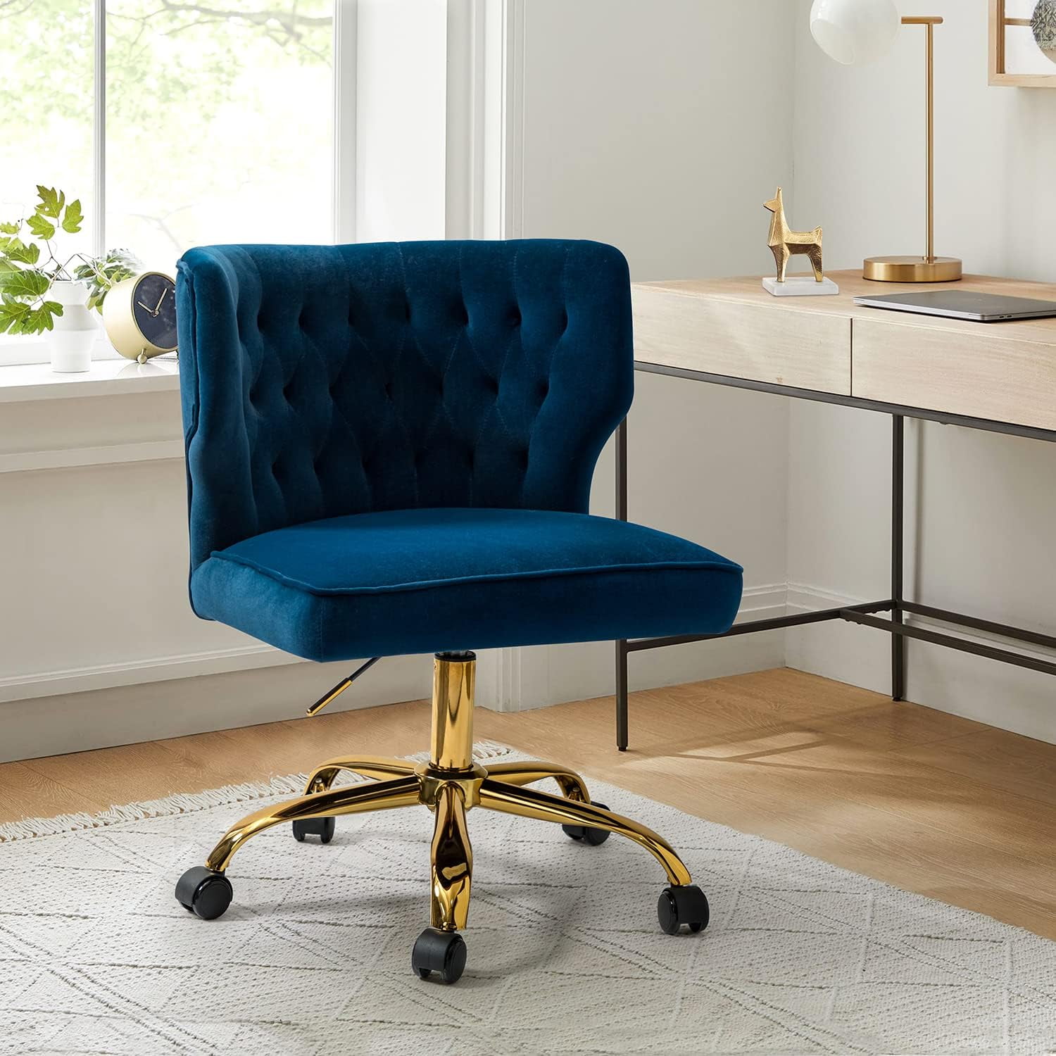 HULALA HOME Velvet Office Chair with Wheels,Fancy Desk Chair, Trendy ...