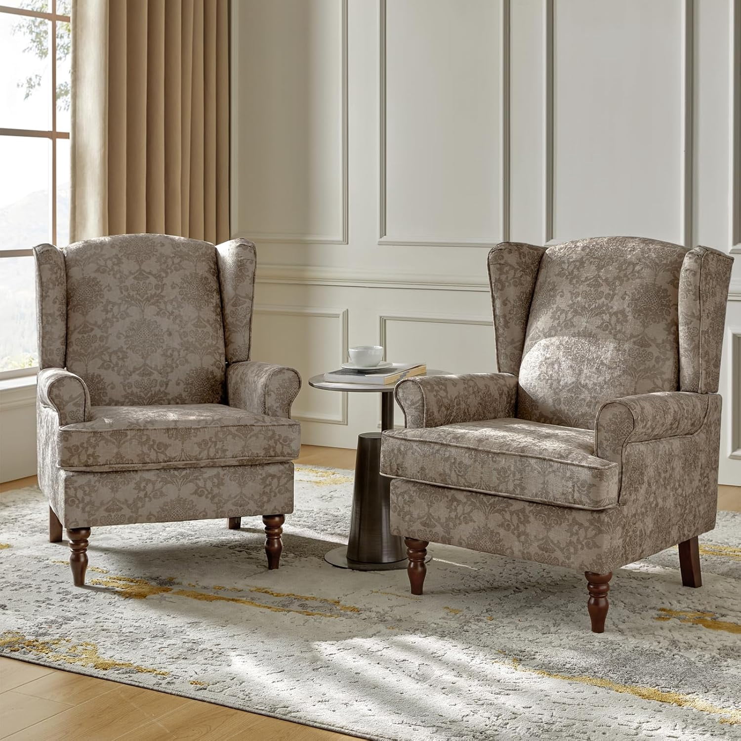 HULALA HOME Wingback Accent Chairs Set of 2 with Retro Wood Legs ...