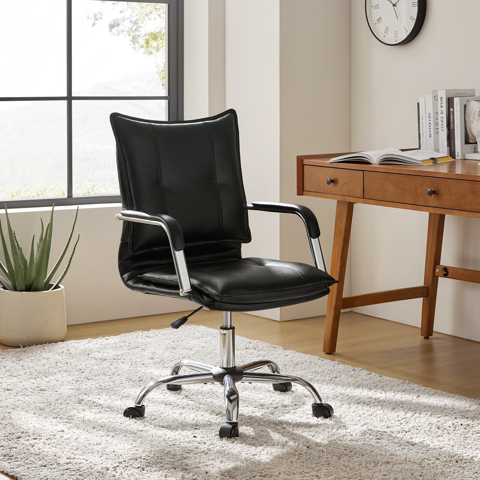 HULALA HOME Zarina Modern Faux Leather Swivel Office Desk Chair with ...