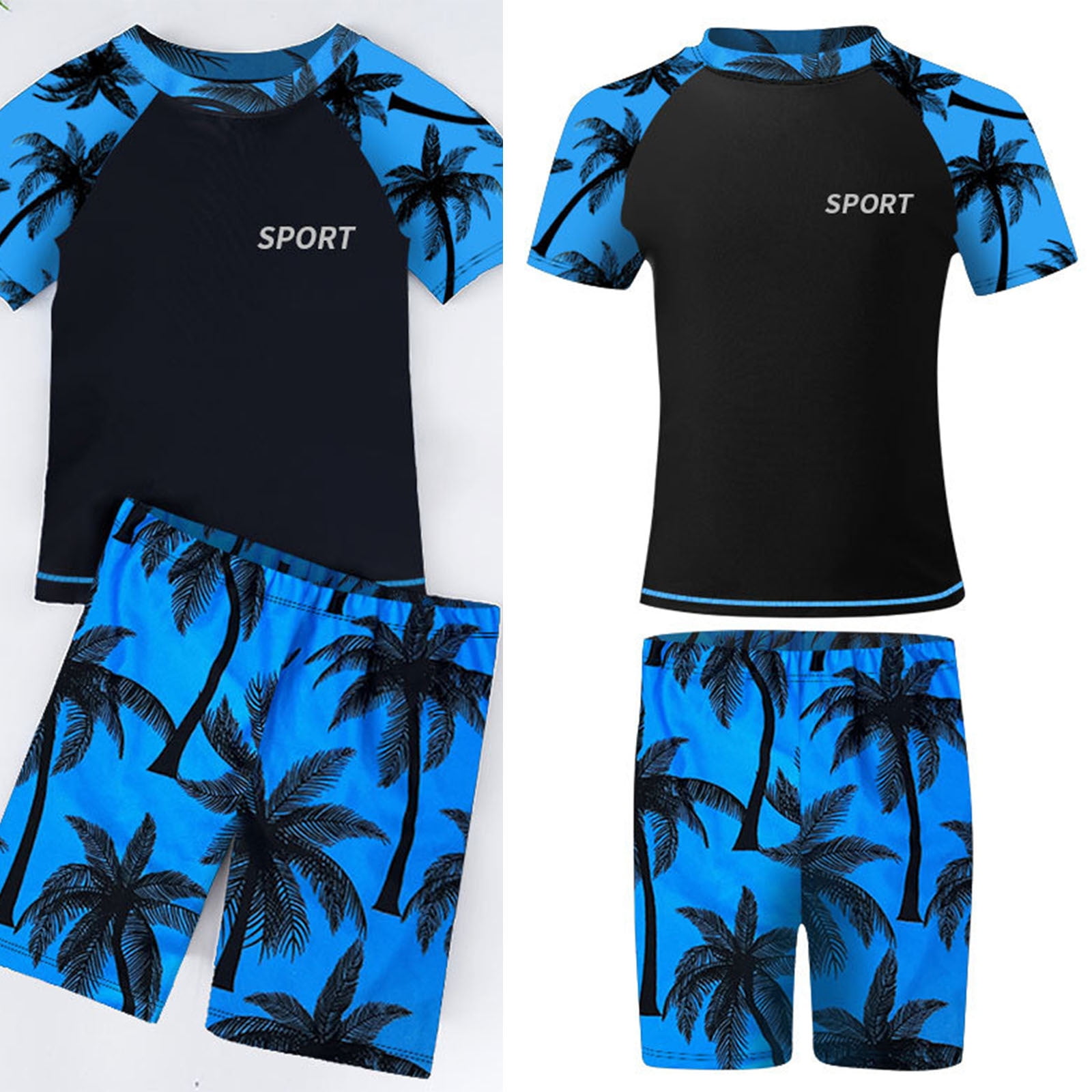 HULIJA Big Boys Rash Guard Sunsuit 2 Piece Swimsuit Short Sleeve Swim ...
