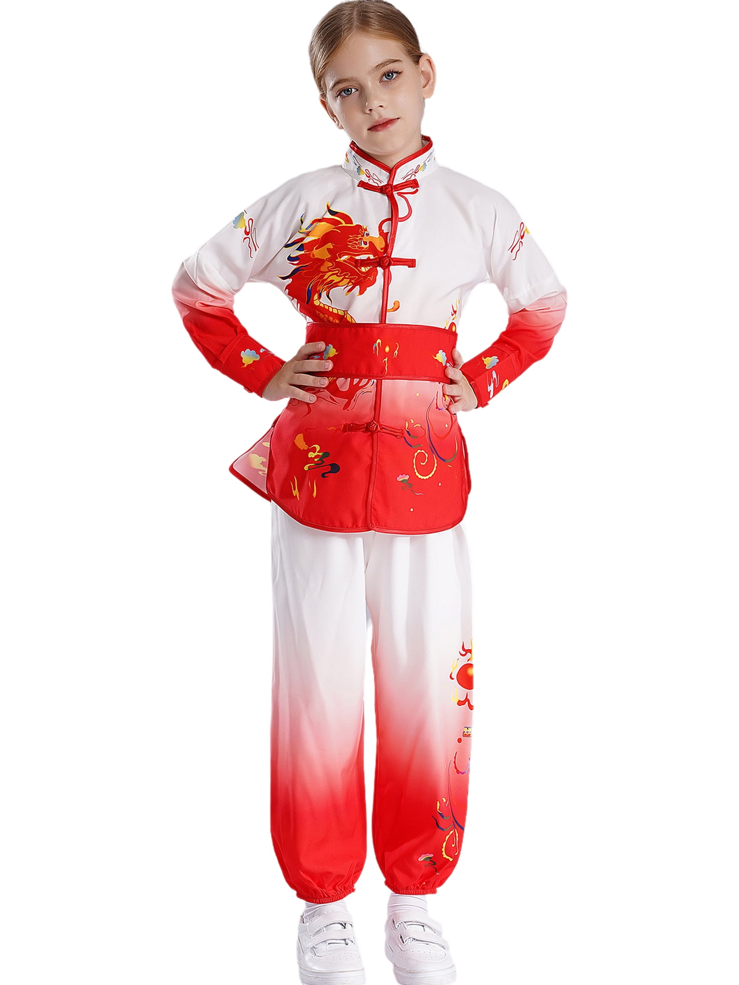 HULIJA Boys Girls Kung Fu Suit Tai Chi Training Tops with Pants Belt 3 ...
