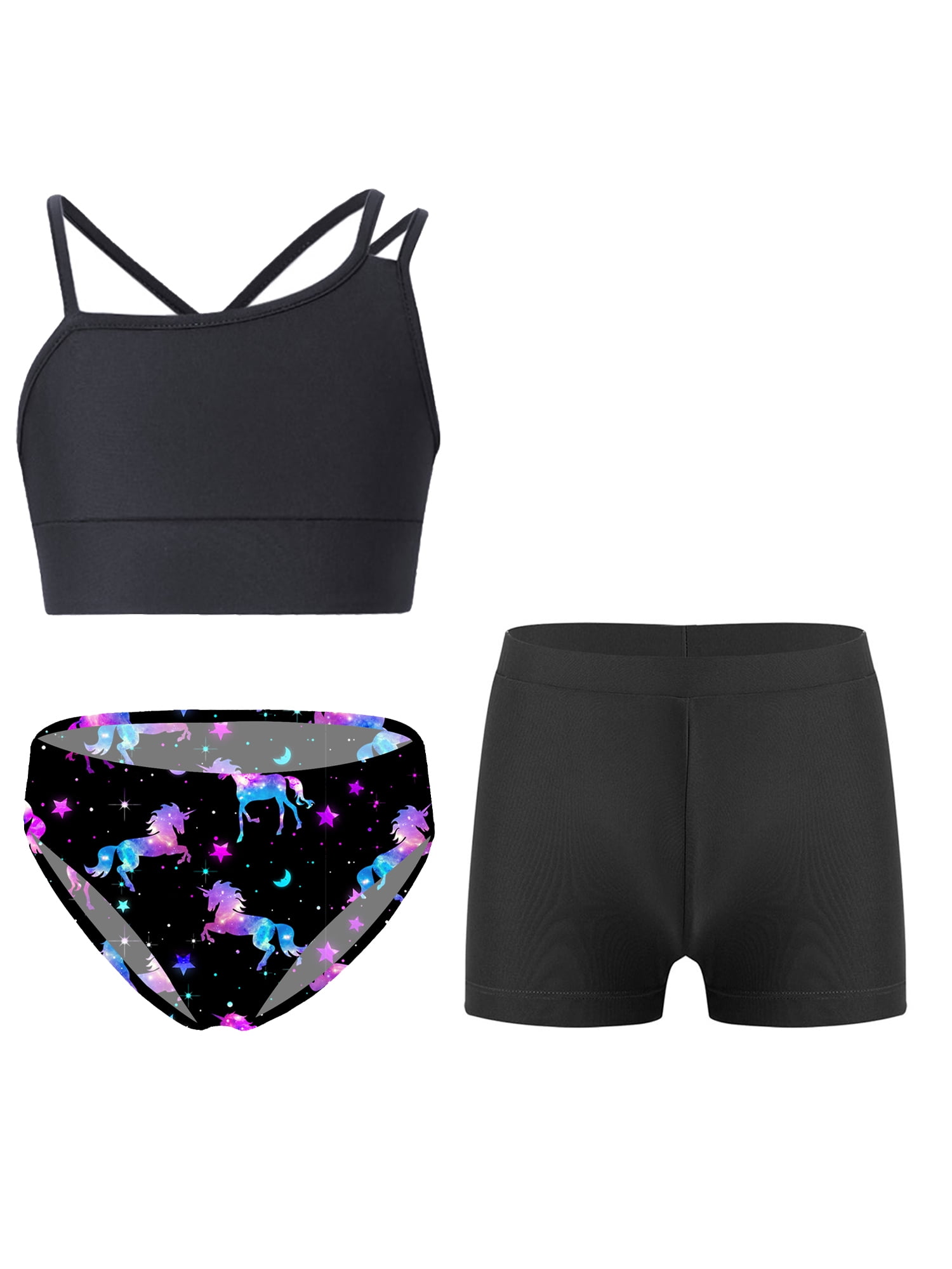 HULIJA Girls 3 Piece Swimsuits Bathing Suit Sports Crop Top Briefs Swim ...