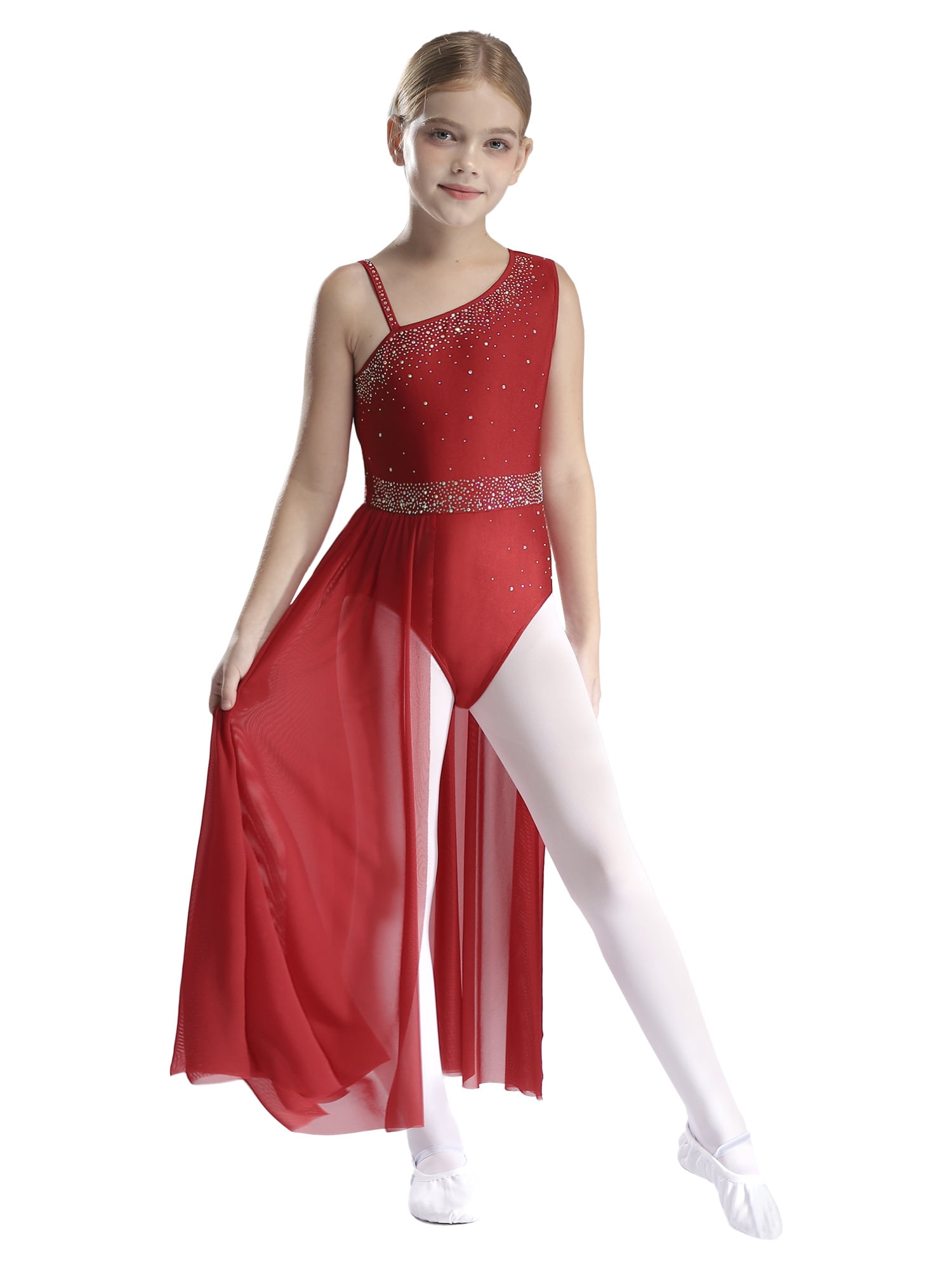 HULIJA Girls Lyrical Dance Leotard Dress Glittery Rhinestone ...