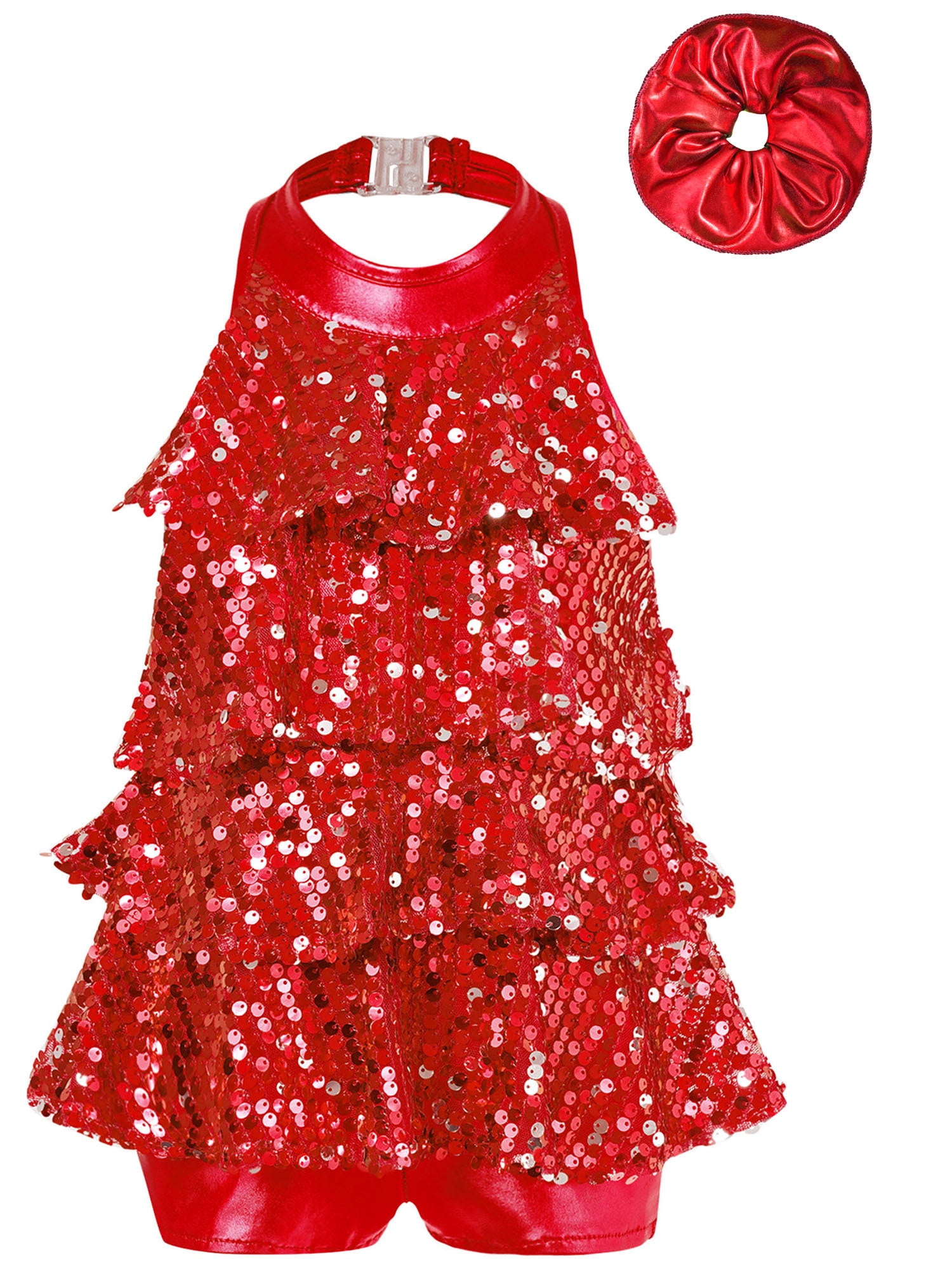 HULIJA Girls Sequins Latin Dance Dress Leotard Sparkly Dance Costume ...