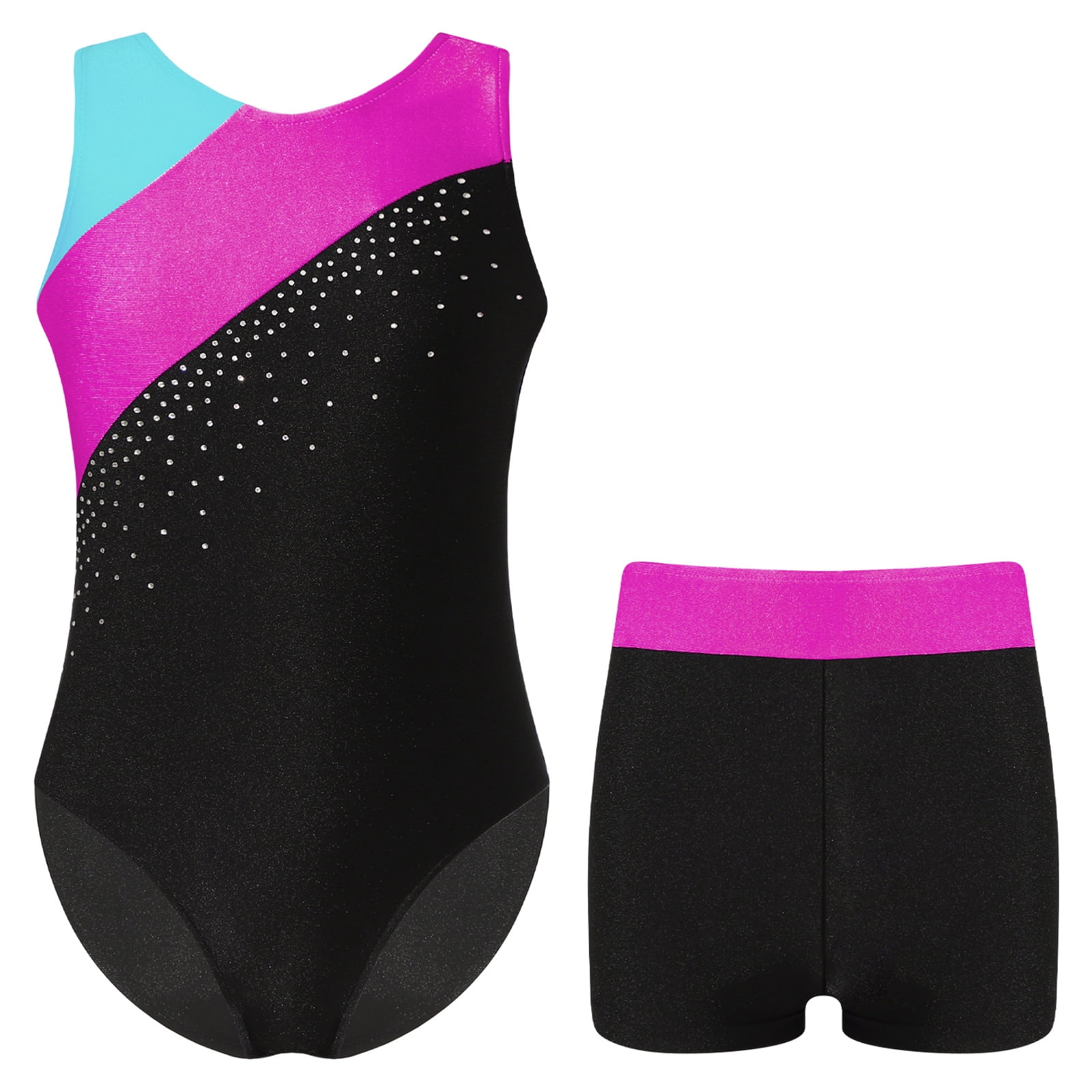 HULIJA Girls Sparkle Rhinestone Sleeveless Gymnastics Leotard Ballet ...