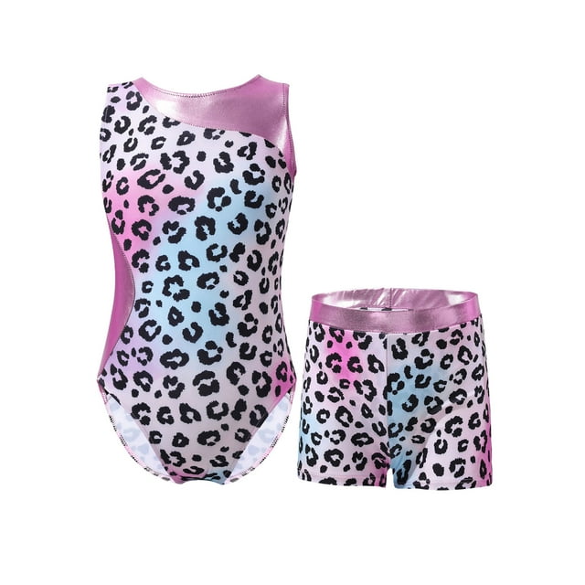 HULIJA Gymnastics Leotards for Girls Printed Dance Unitards Biketards with Boyshorts Leopard ...