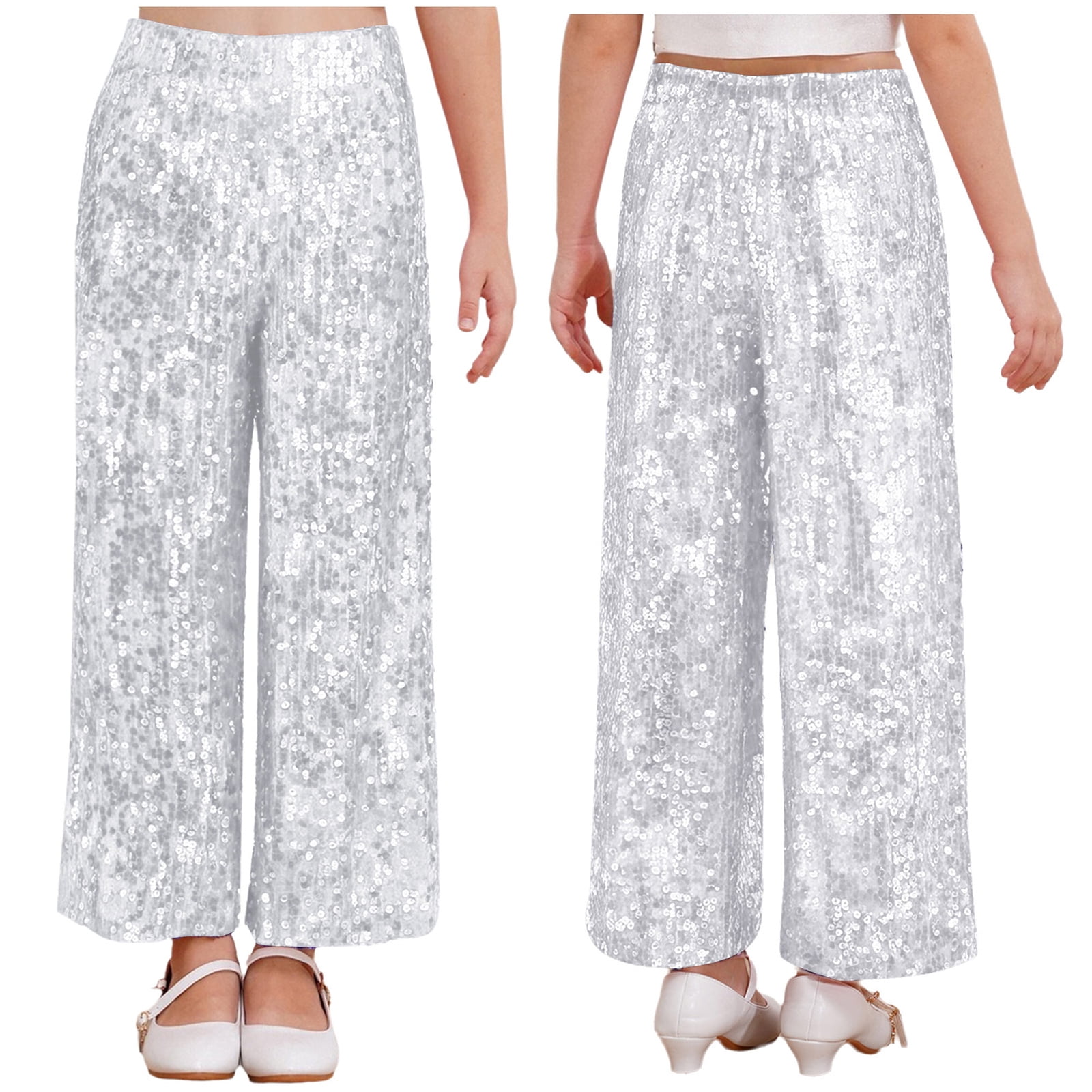HULIJA Kids Girls Glitter Bell Bottoms Sequin Jazz Street Hip Hop Dance ...