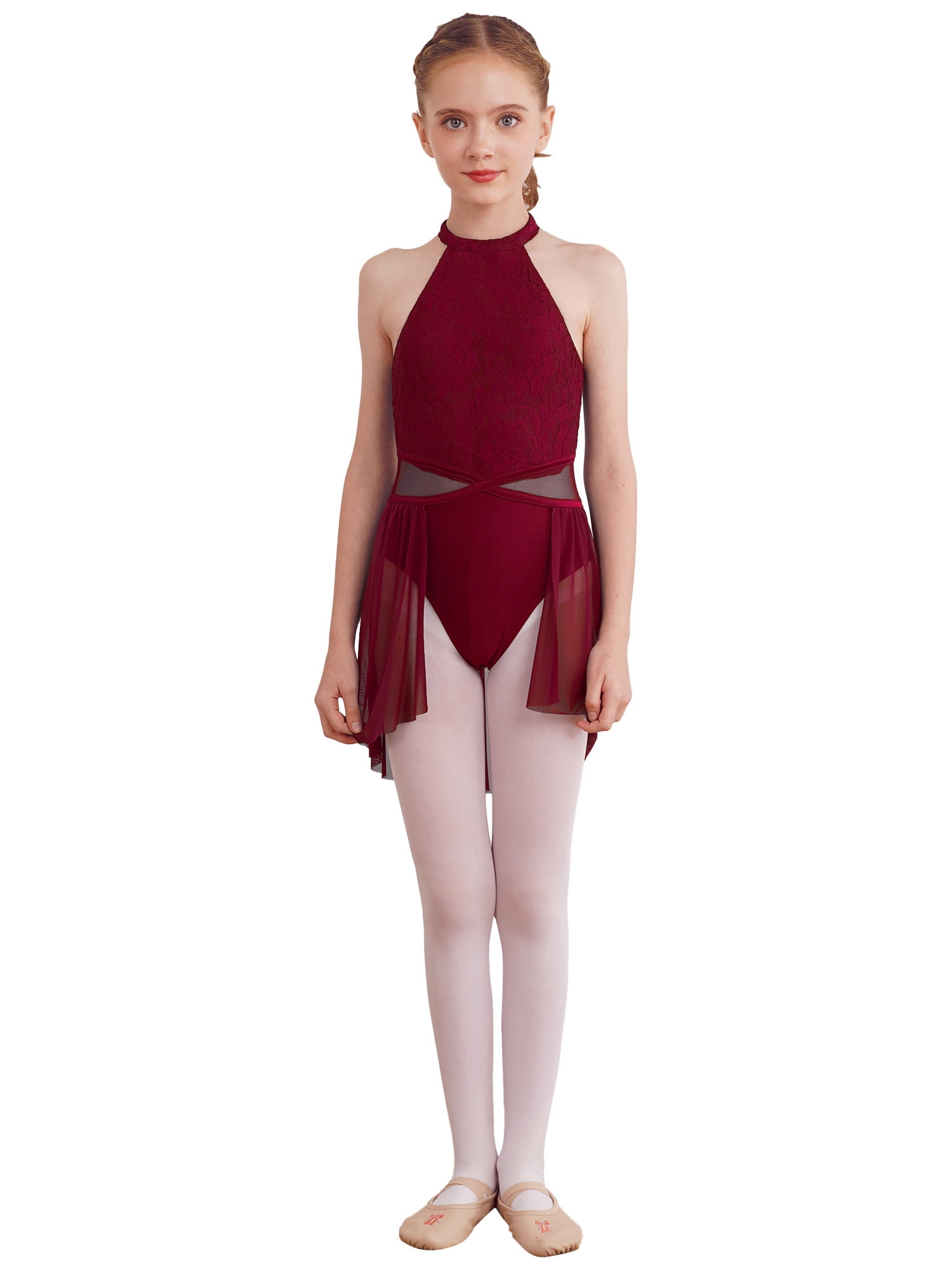 HULIJA Kids Girls Halter Neck Lyrical Ballet Contemporary Modern Dance Costume Cutout Back ...