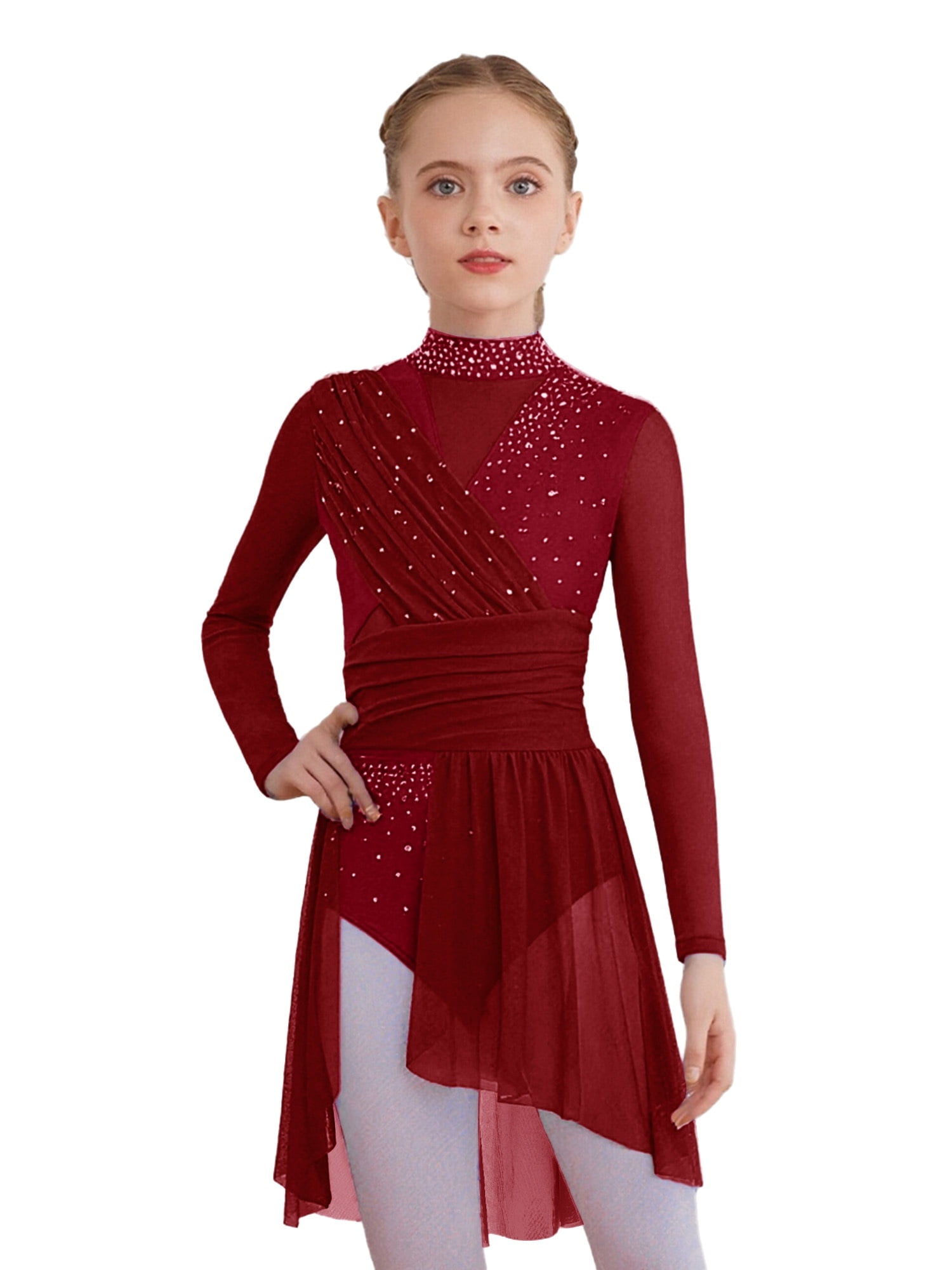 HULIJA Kids Girls Lyrical Dance Dresss Long Sleeve Backless Ballet ...