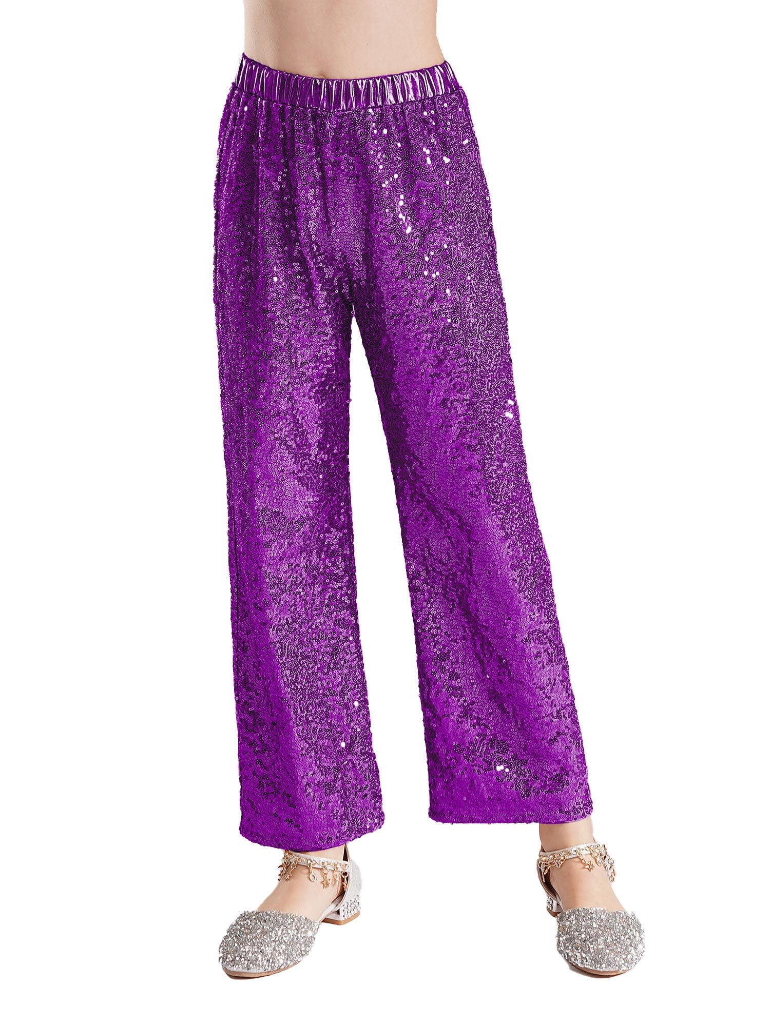 HULIJA Kids Girls Sequin Modern Jazz Dance Pants Disco Party Flared ...