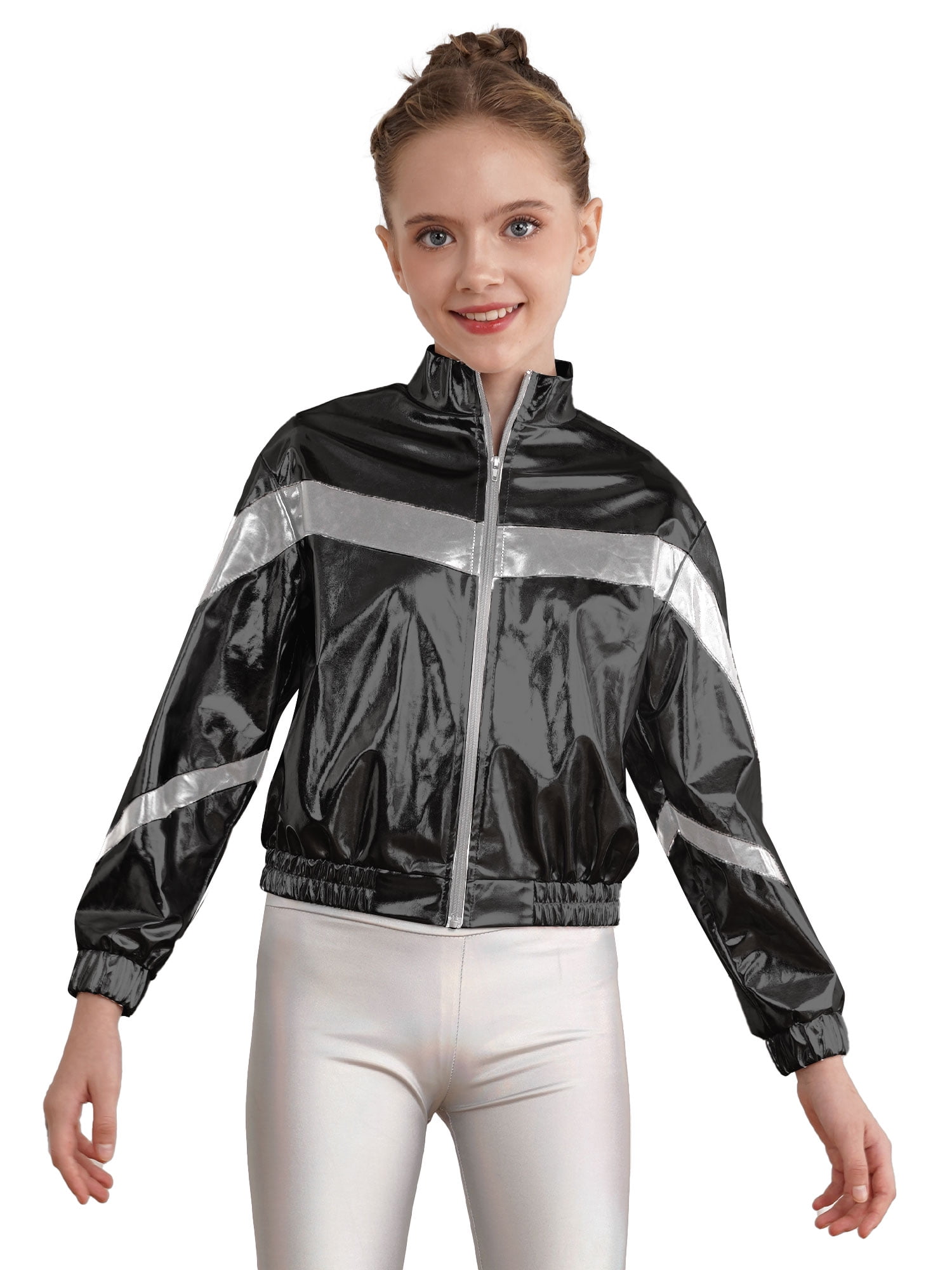 HULIJA Kids Girls Shiny Metallic Hip Hop Jazz Disco Bomber Jacket ...
