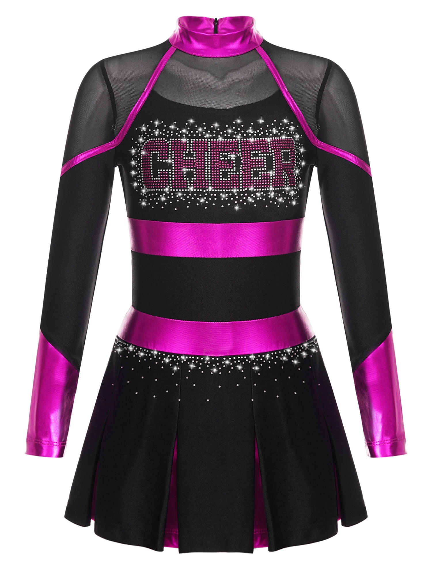 HULIJA Kids Girls Shiny Rhinestone Cheer Leader Uniform Outfit ...