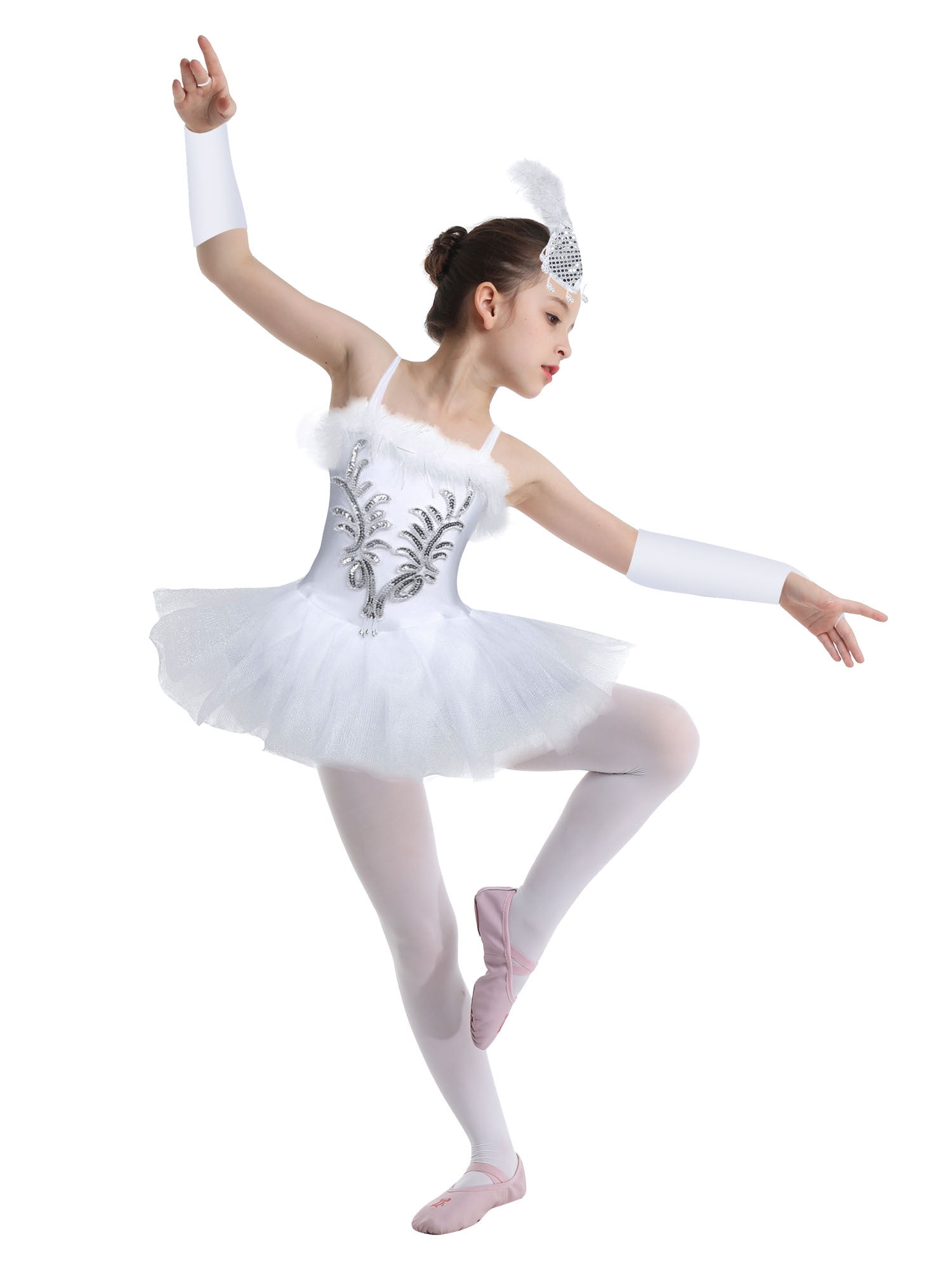 HULIJA Kids Girls Swan Ballerina Costume Sequins Ballet Dance Tutu ...