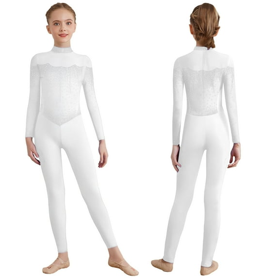 HULIJA Long Sleeve Jumpsuit for Girls Figure Skating Dance Bodysuit ...