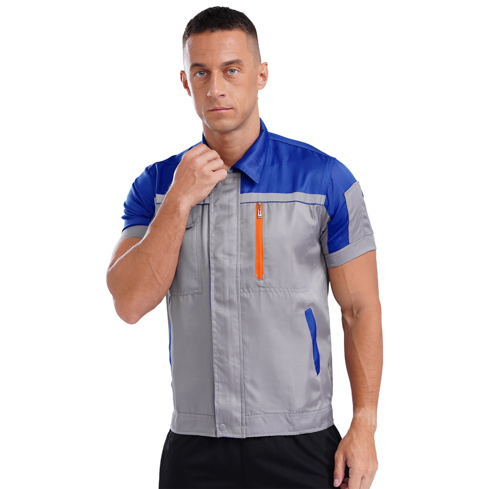 HULIJA Men's Short Sleeve Mechanic Labor Work Shirt Front Zip ...