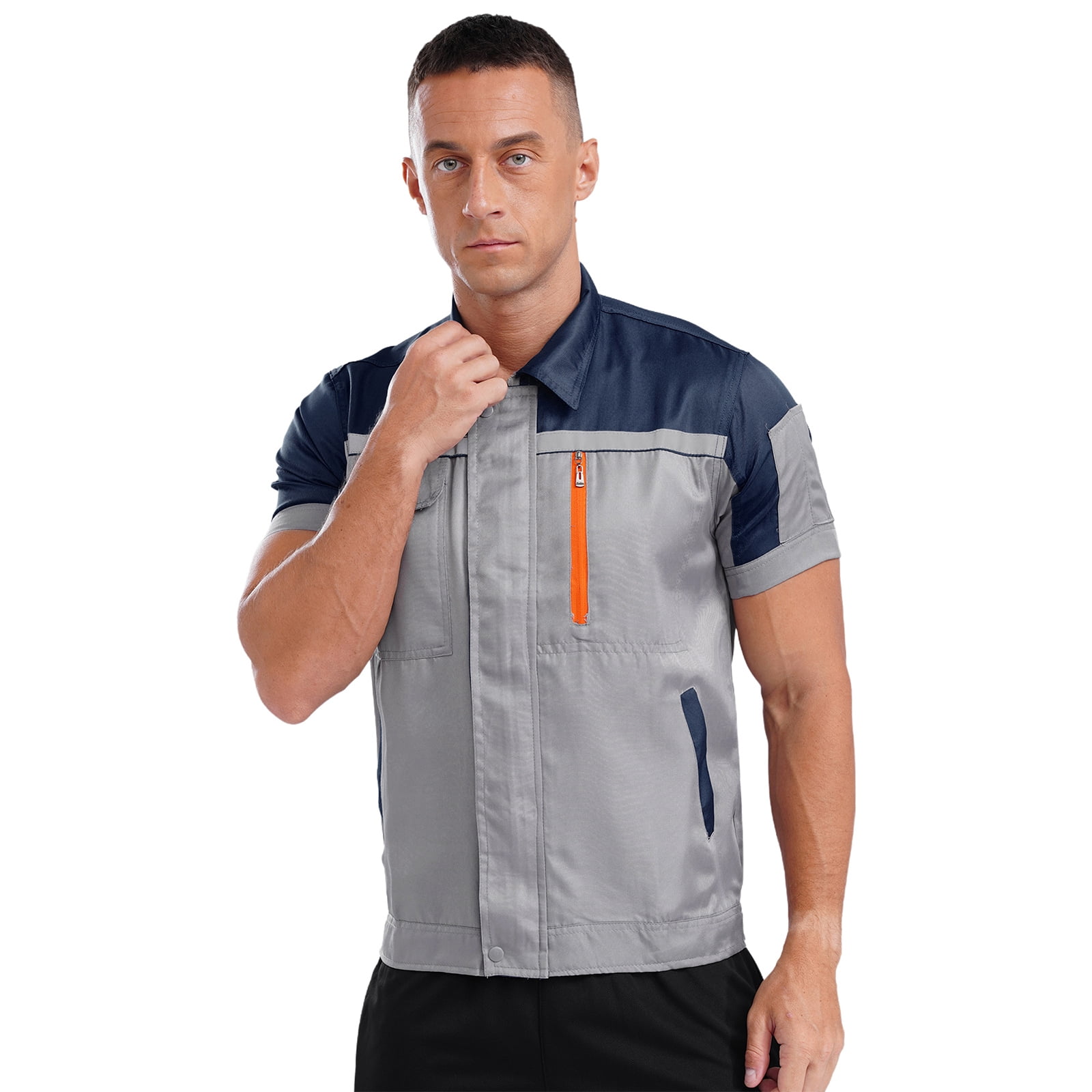 HULIJA Men's Short Sleeve Mechanic Labor Work Shirt Front Zip ...