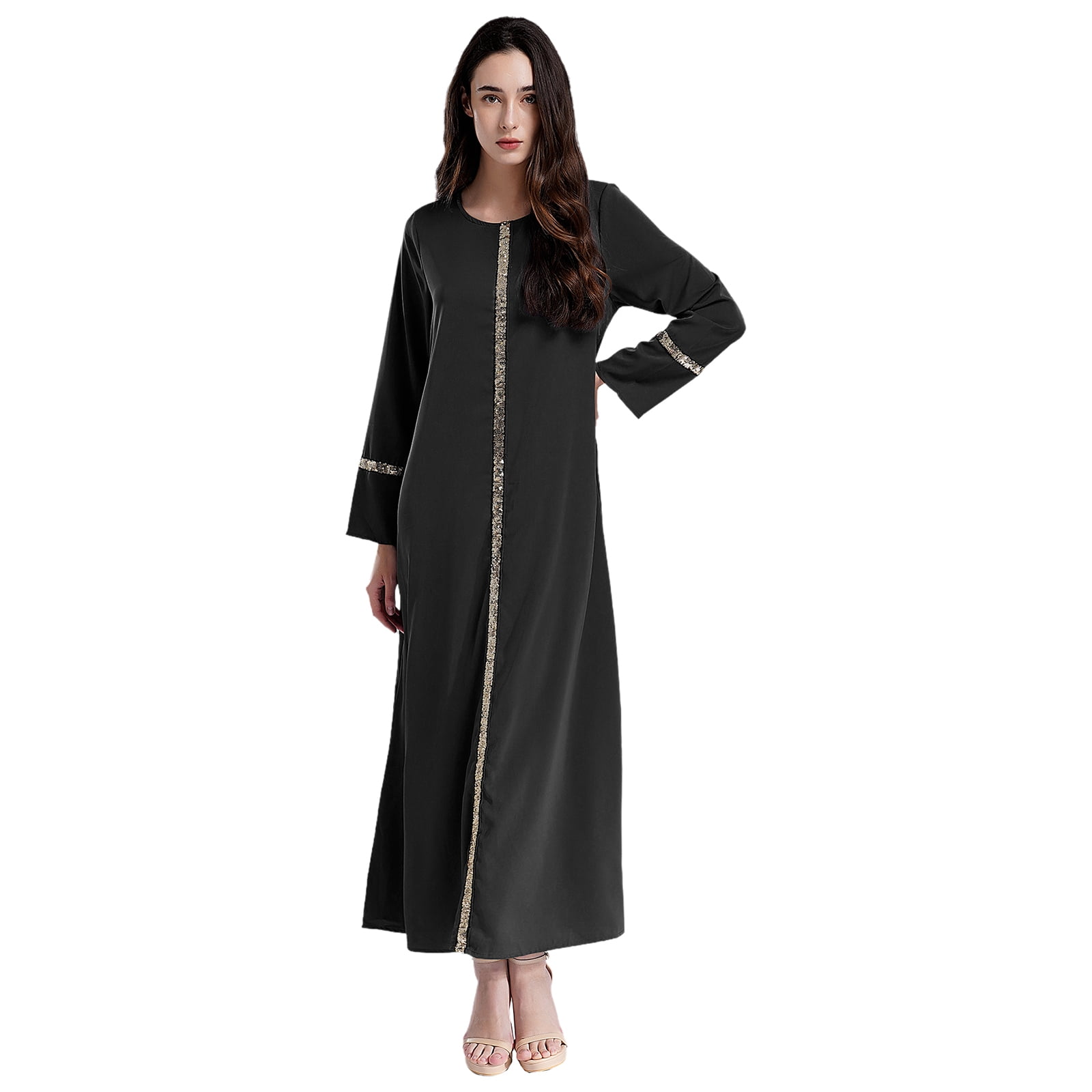 HULIJA Muslim Abaya Dress For Women Sequin Full Length Maxi Dress Loose ...
