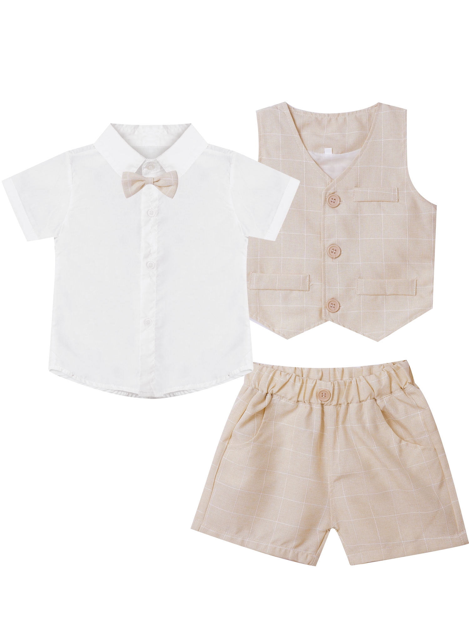 HULIJA Toddler Baby Boy Formal Outfit Dress Shirt with Short Vest Set ...