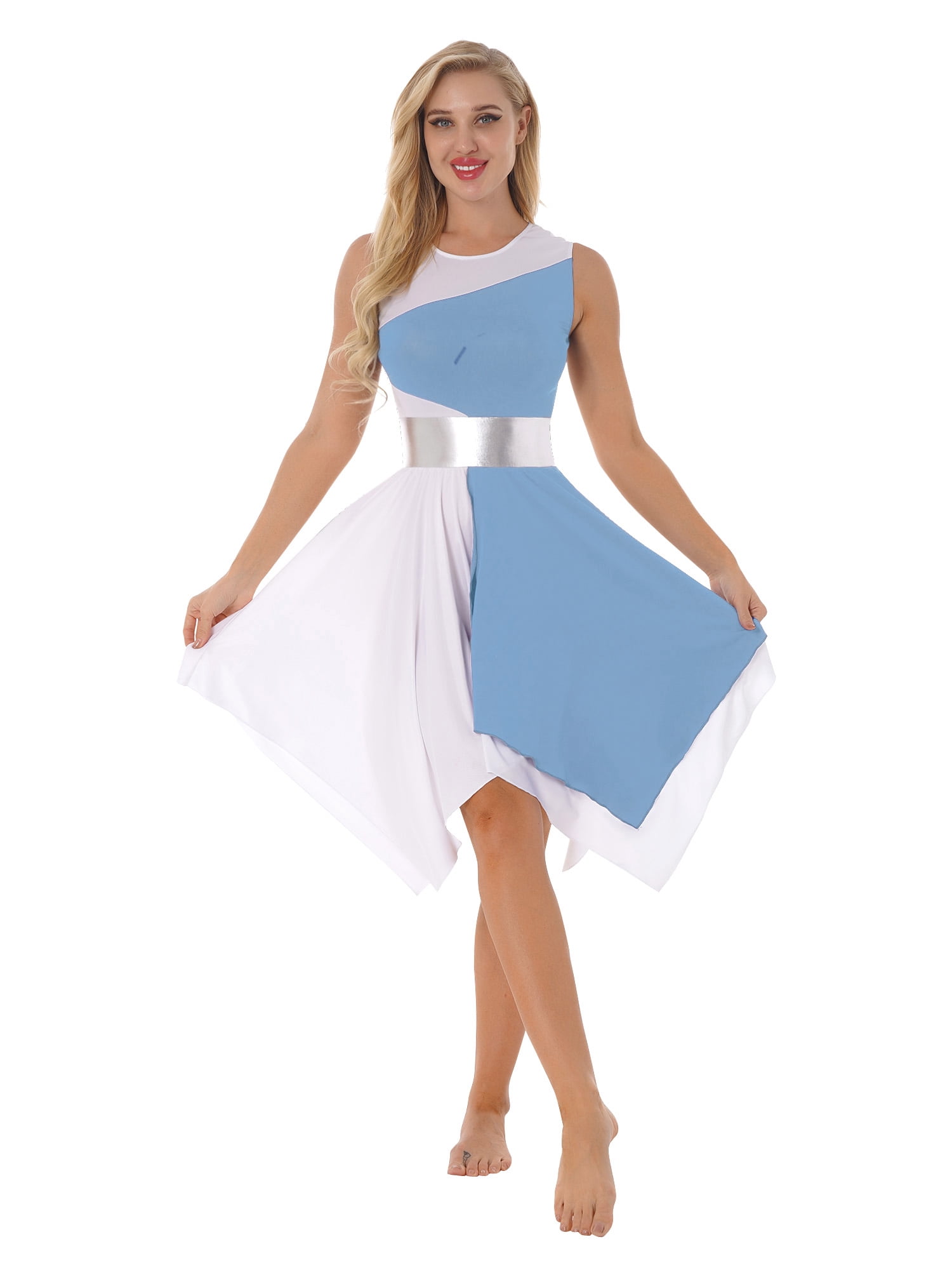 HULIJA Women's Color Block Asymmetrical Hem Praise Liturgical Dance ...