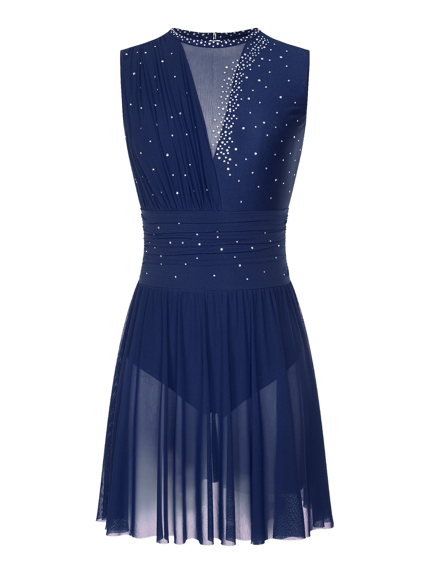 HULIJA Women Glitter Rhinestone Figure Skating Dress Sleeveless Ballet ...