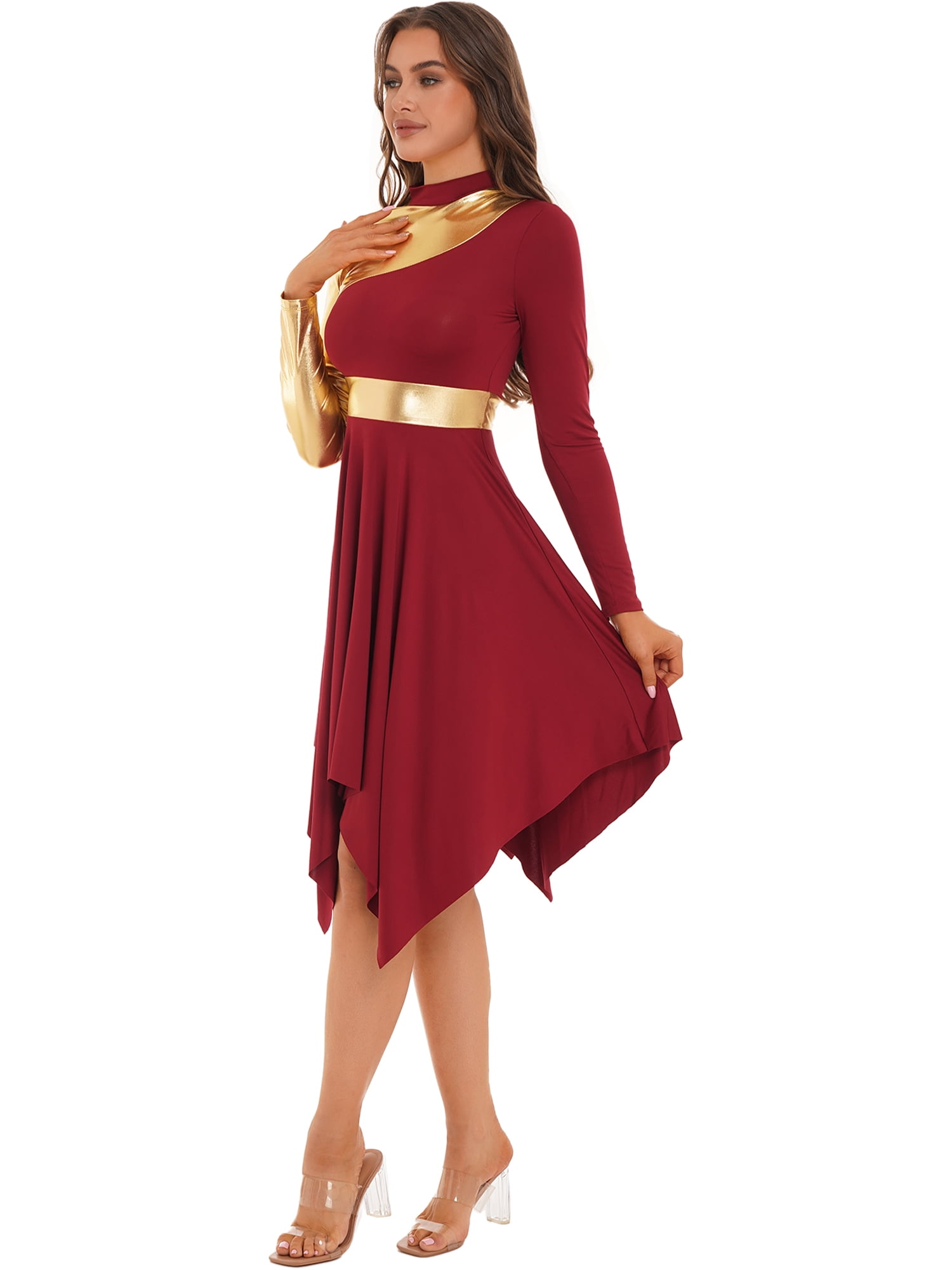HULIJA Women Liturgical Dancewear Praise Dance Dress Color Block ...