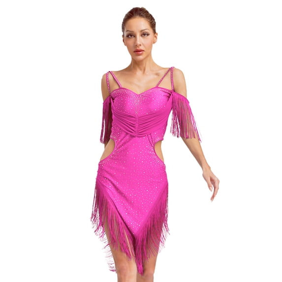 HULIJA Women's Latin Salsa Dress Fringe Irregular Cocktail Dress Rumba ...