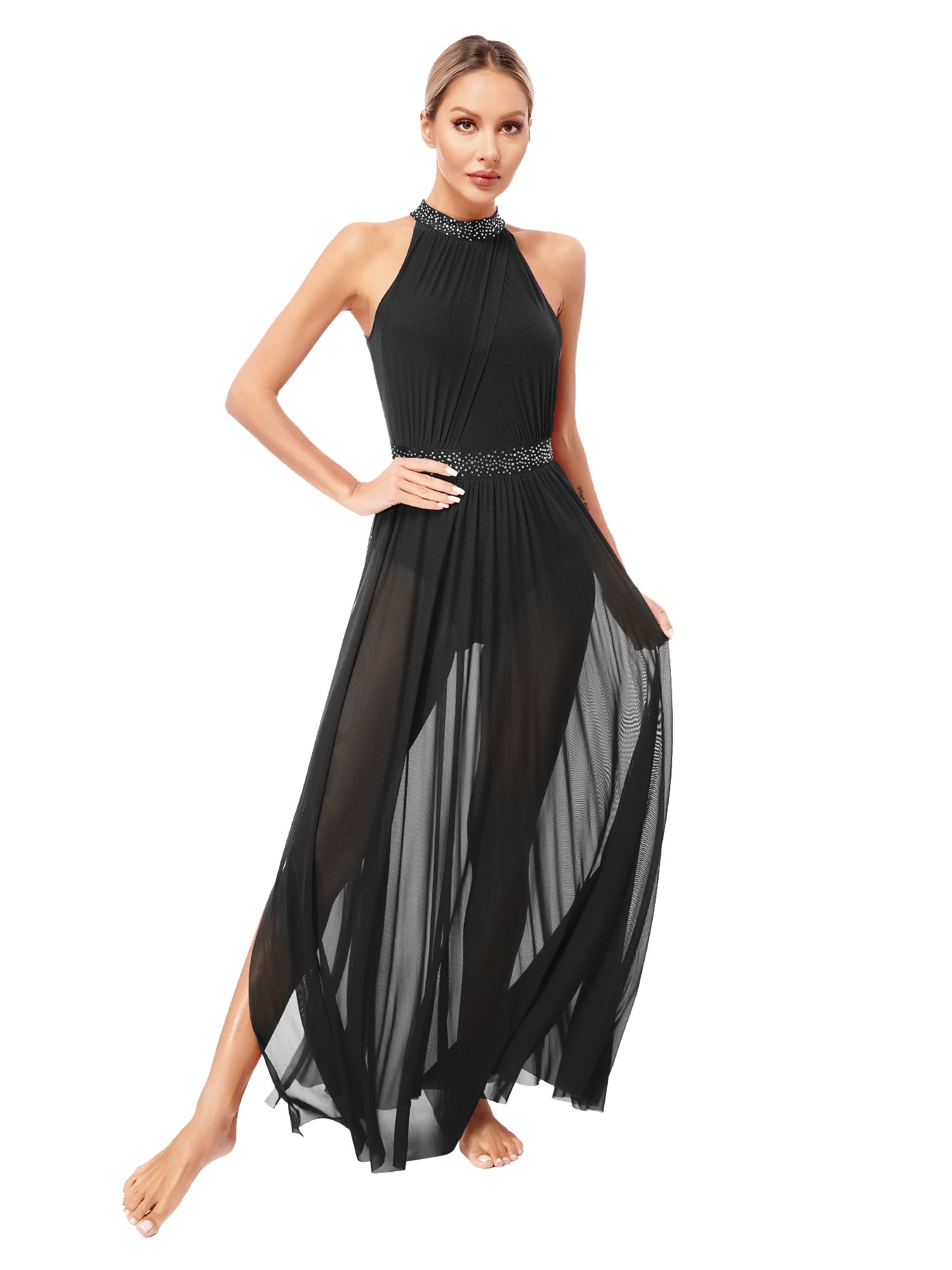 HULIJA Women's Long Maxi Lyrical Modern Dance Dress Mesh Halter ...
