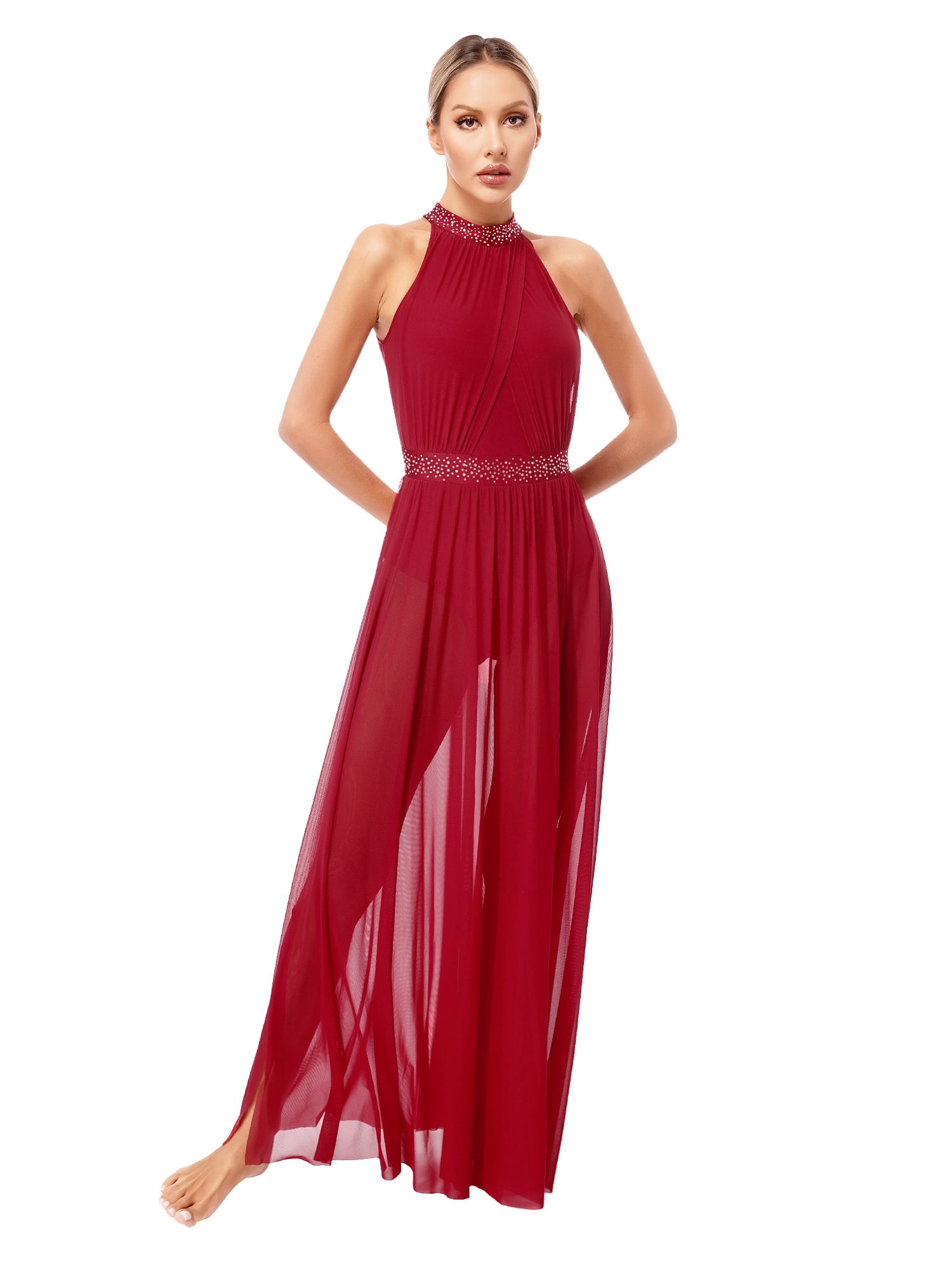 HULIJA Women's Long Maxi Lyrical Modern Dance Dress Mesh Halter ...