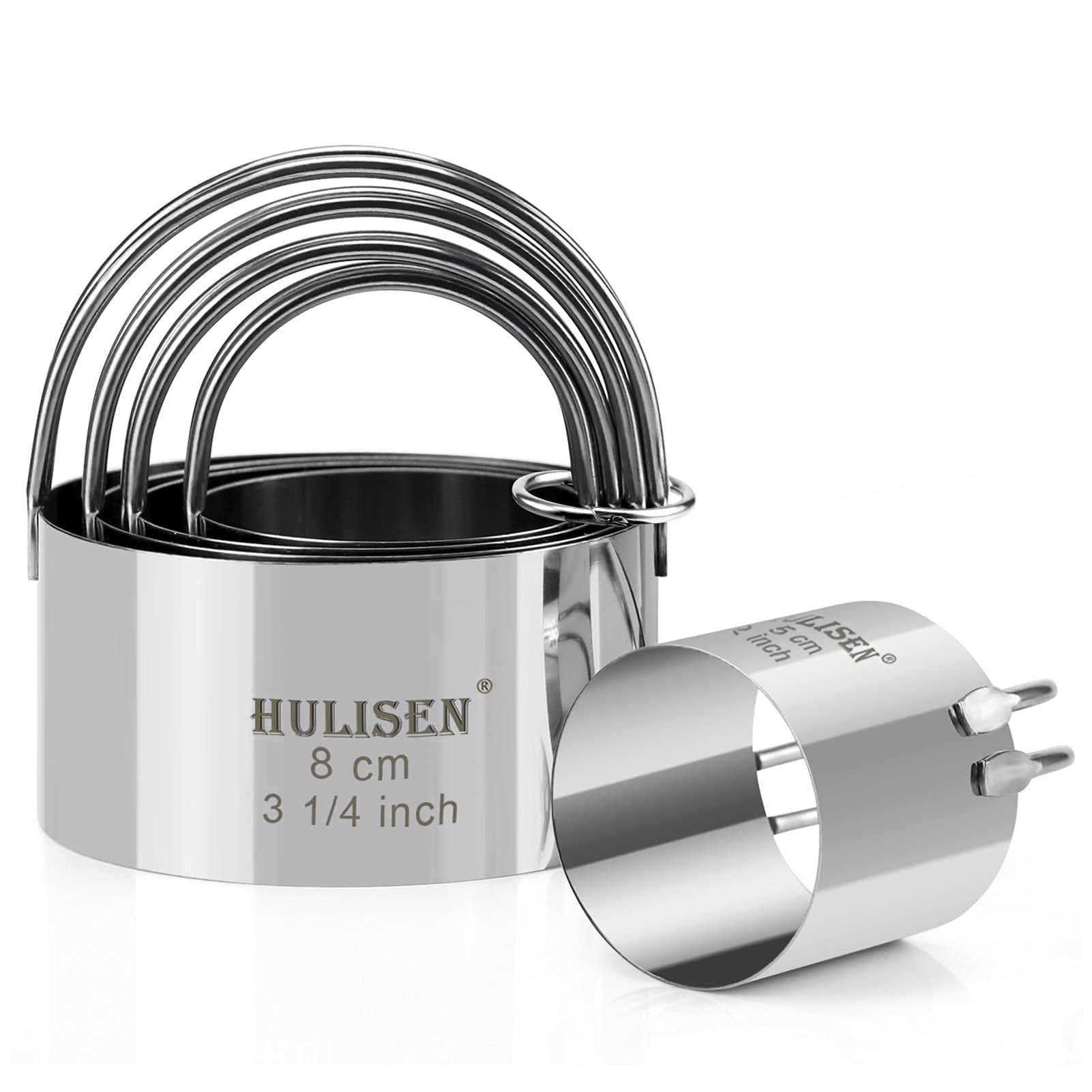 "HULISEN Biscuit Cutter Set, 5 Stainless Steel Round Cookie Cutters ...