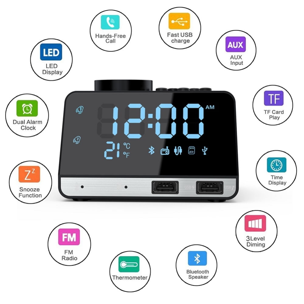 HULKLIFE Alarm Clock Radio Bluetooth Speaker Dual Alarm Clocks with ...