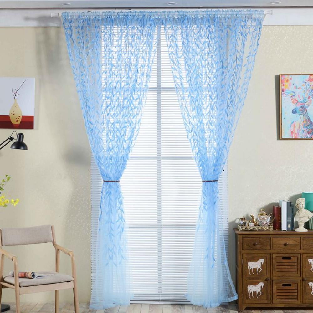 HULKLIFE Curtain Wicker Leaves Sheer Voile Valances Room Window Panel ...