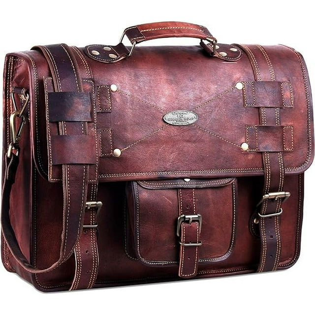 HULSH 16 inch Leather Messenger Bags For Men Women Briefcase Laptop ...