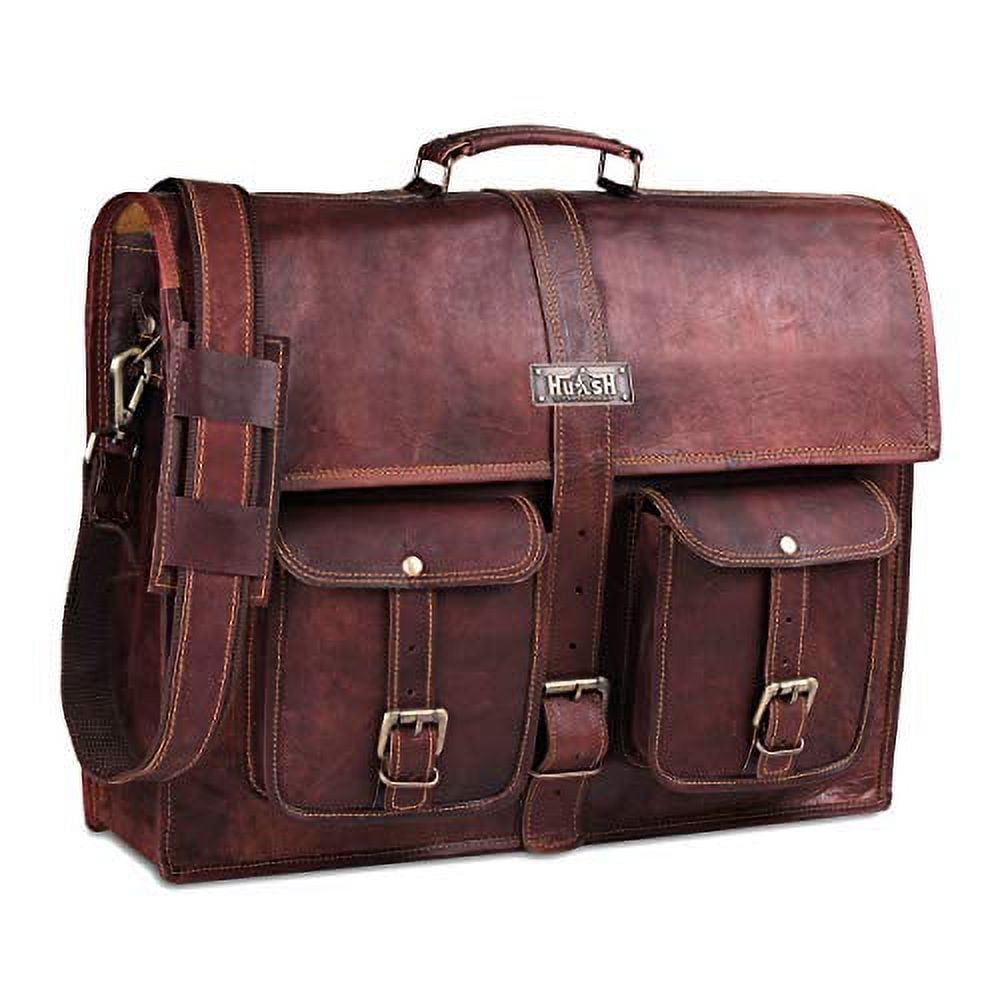 HULSH Large Travel Shoulder Bag - 18” Vintage Handmade Leather Laptop ...