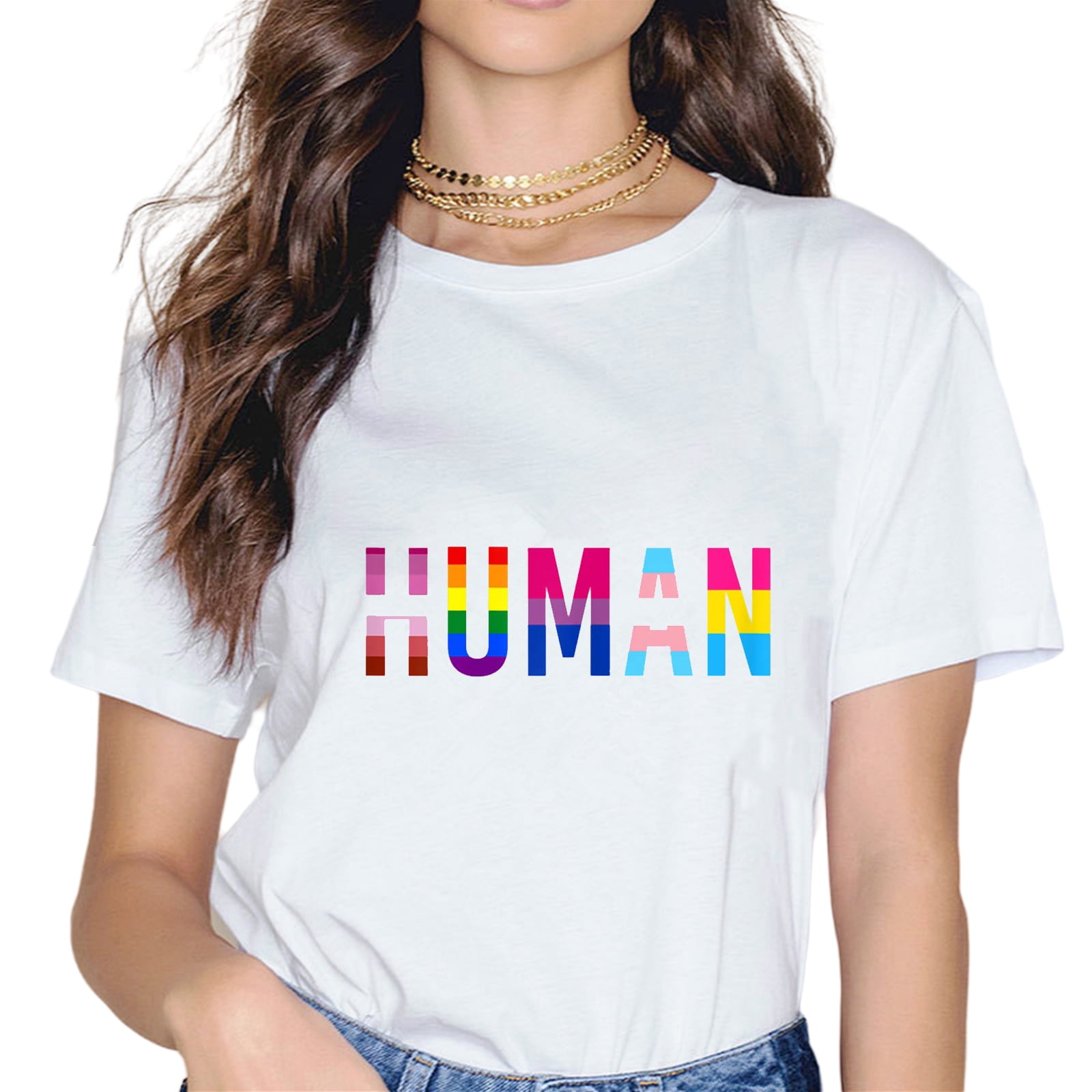 HUMAN LGBT Flag Pride Month Fashion Short Sleeve Casual Round Neck ...