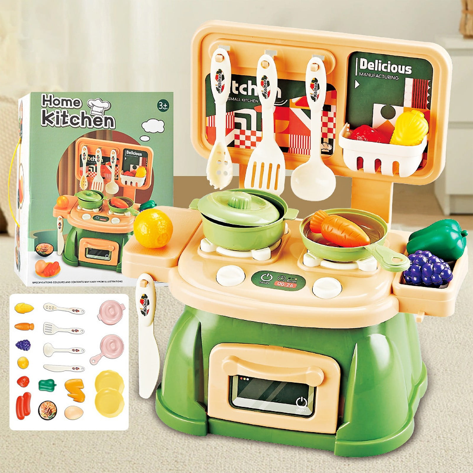 HUMJUSE Kids Kitchen Play Toy with Accessories, Play Food Sets for Kids ...