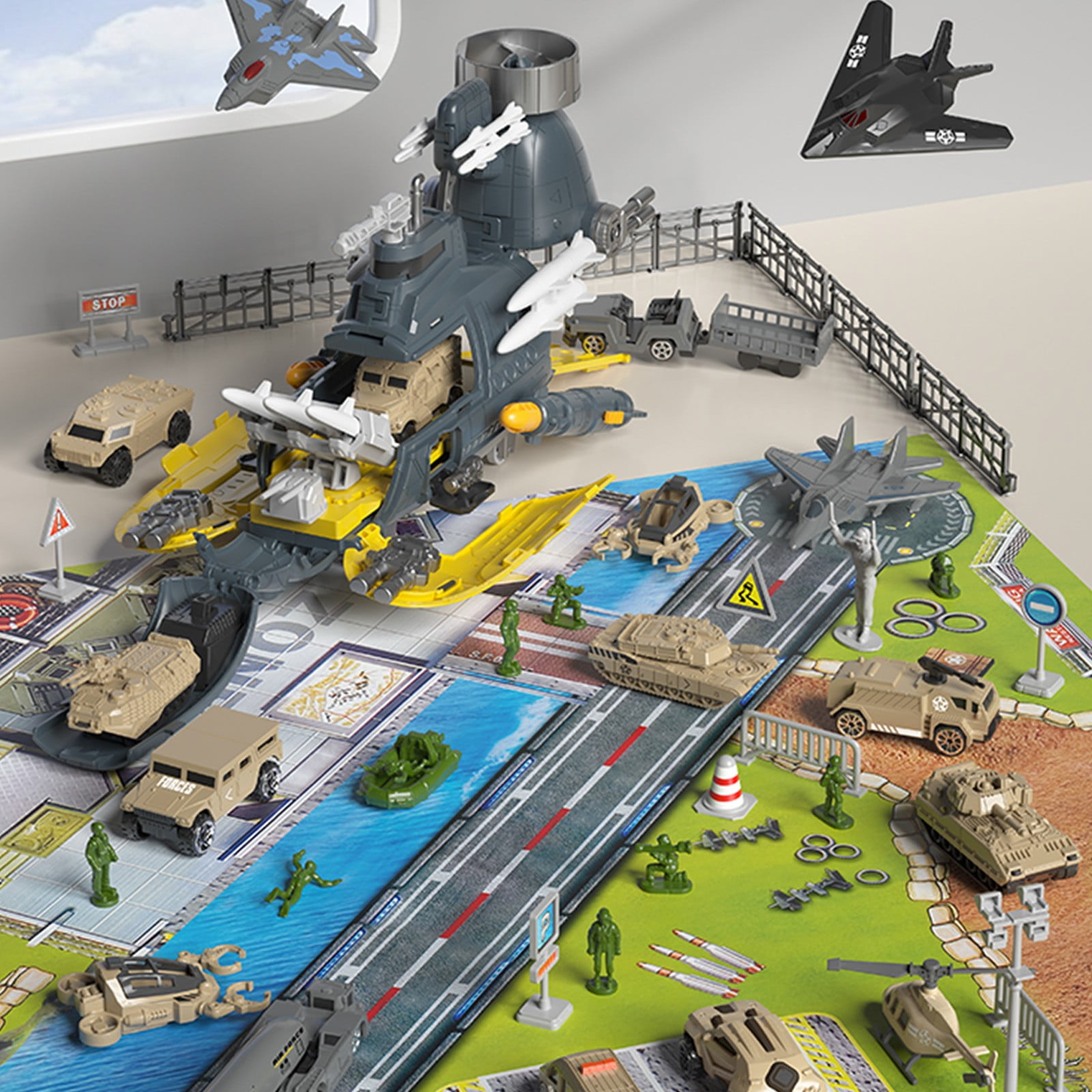 HUMJUSE Submarine Toy Ship with Mat, Vehicle Tank Helicopter Plane ...