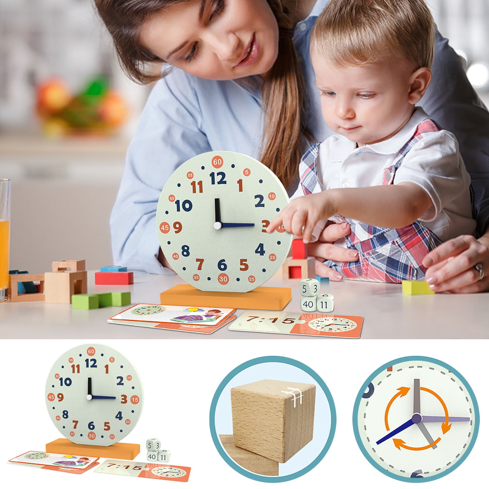 HUMJUSE Wooden Toys for Learning Clock - Learning Clocks Kits for Kids ...
