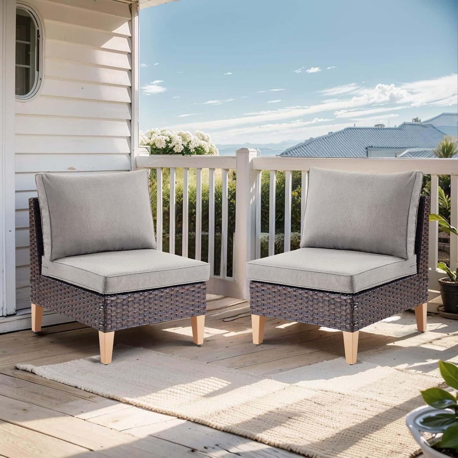 HUMMUH Outdoor Chairs Wicker Patio Chairs Set of 2 Deep Seating Front ...