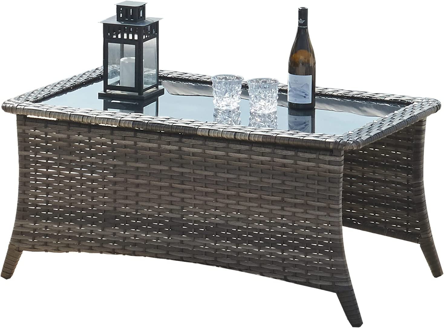 HUMMUH Outdoor Coffee Table Patio Rattan Patio Side Table Built-in ...