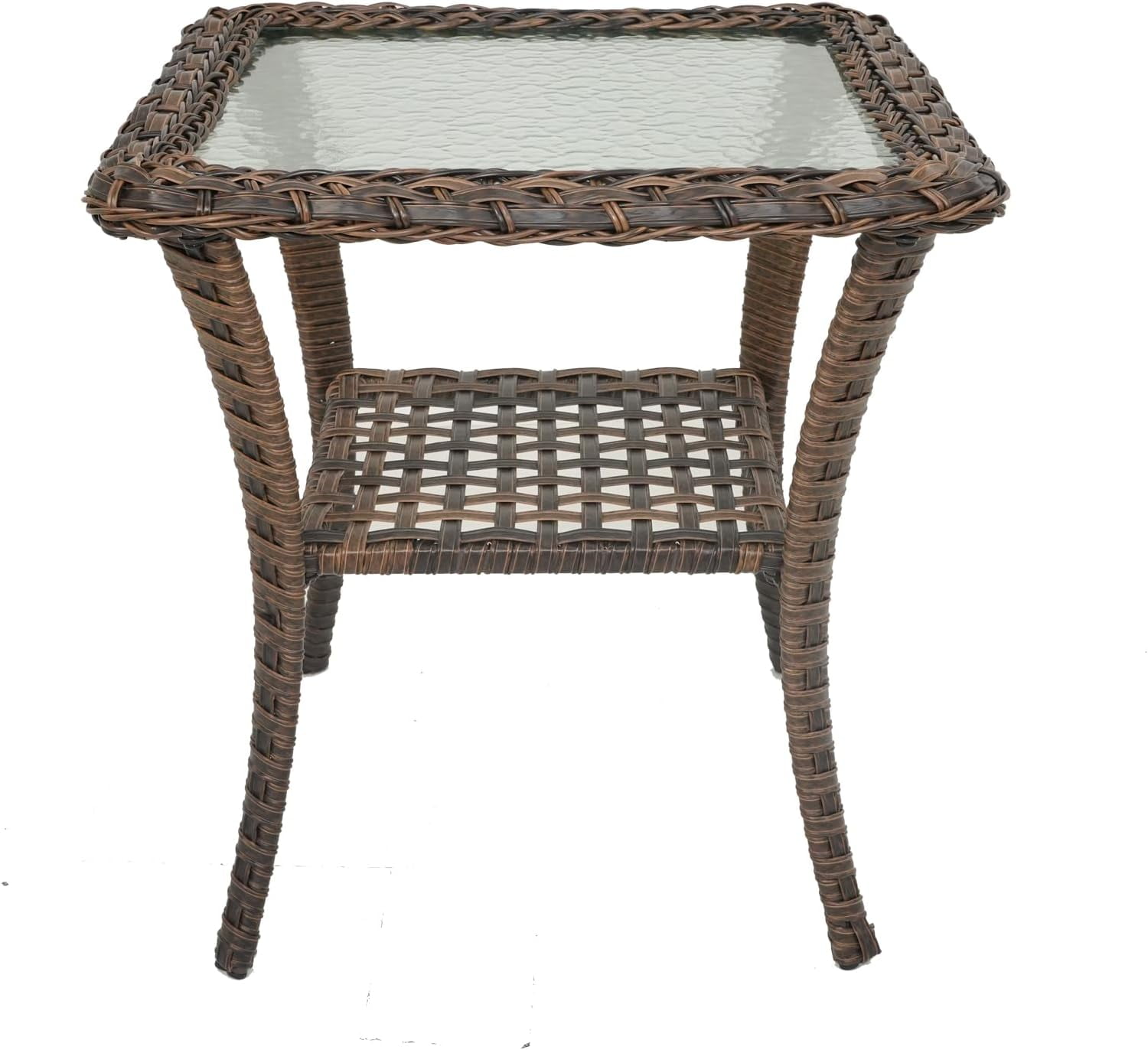HUMMUH Patio Side Table Outdoor PE Wicker,Rattan End Table Glass Top ...