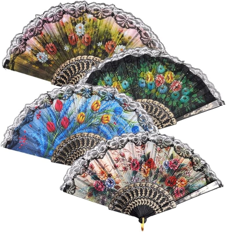 HUNANBANG 1 Dozen 12 Pieces Folding Hand Fans Church Wedding Gift ...